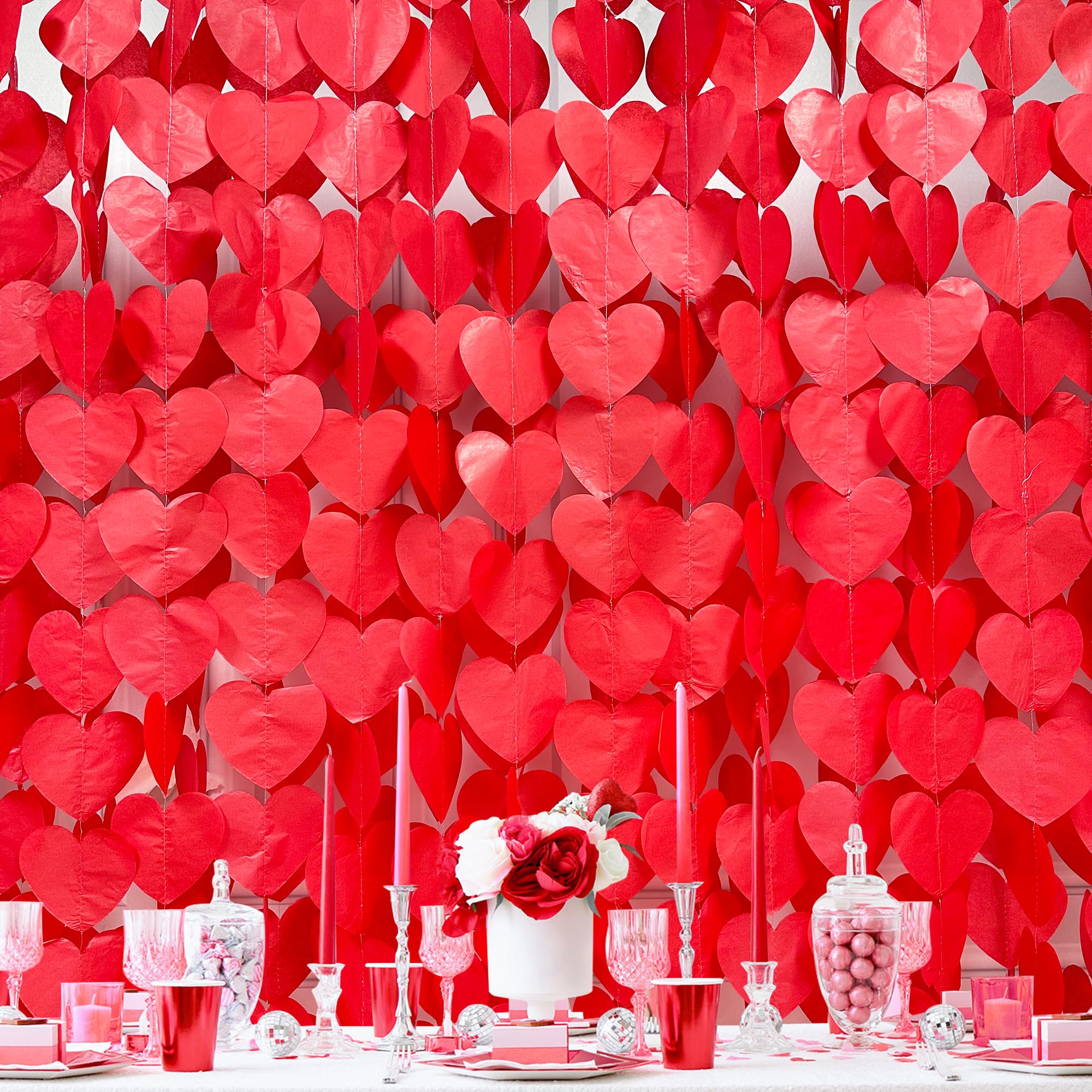 Amazon.com: 205 Ft Red Party Decorations Red Heart Backdrop Streamer Tissue Paper Love Heart ...