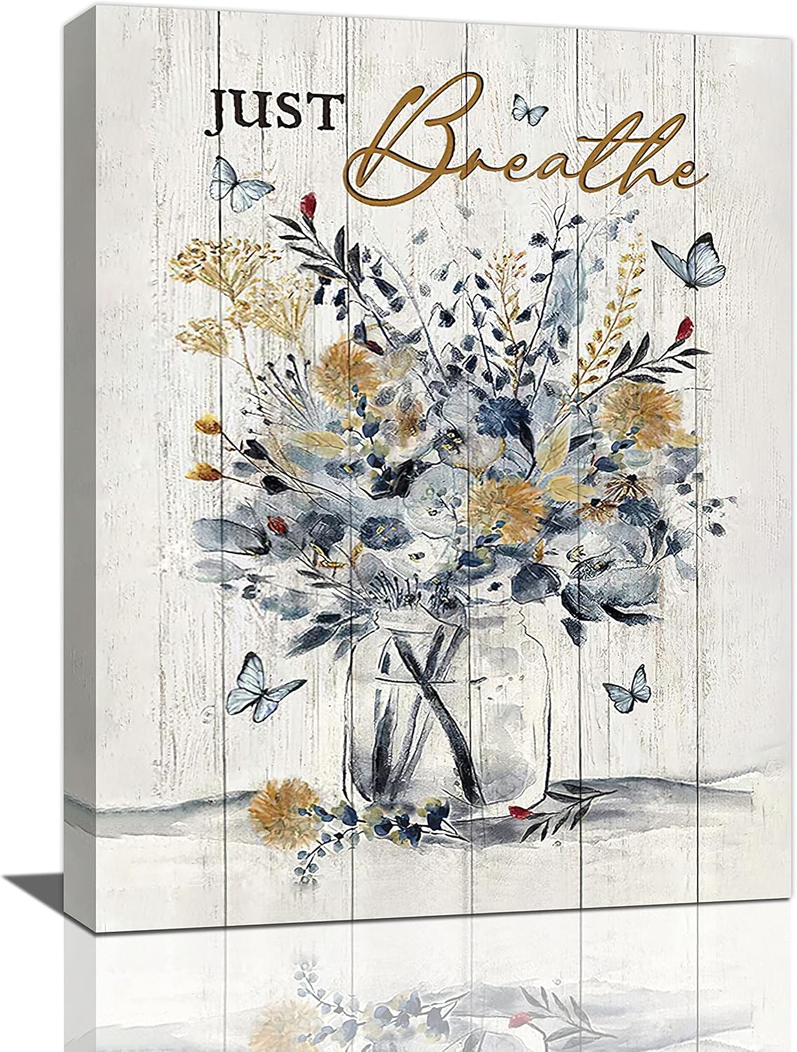 Amazon.com: Rustic Floral Butterfly Pictures Wall Decor Navy Blue ...