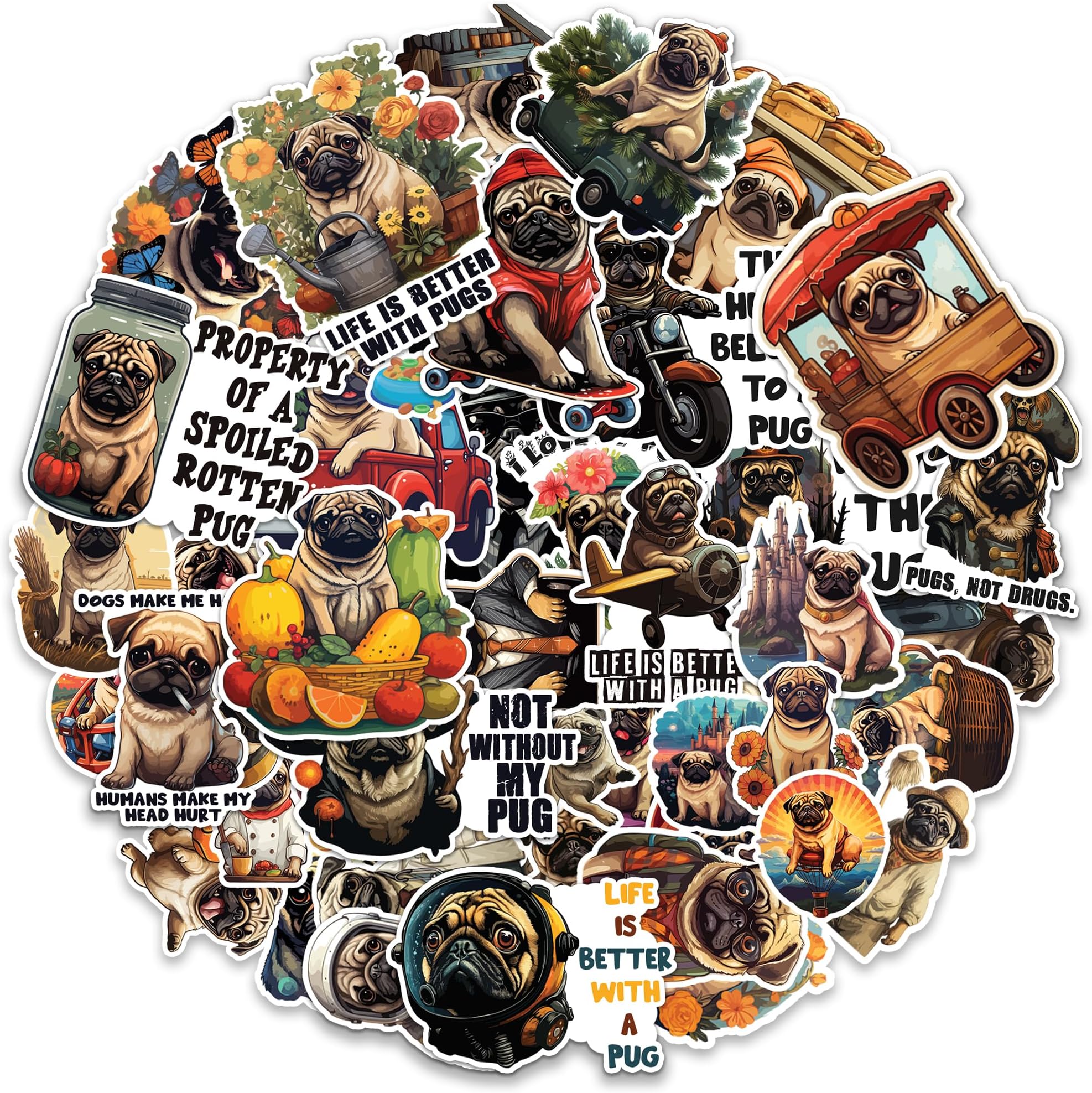 Amazon.com - Pug Sticker Pack Vinyl Waterproof Sticker Decal Car Laptop ...