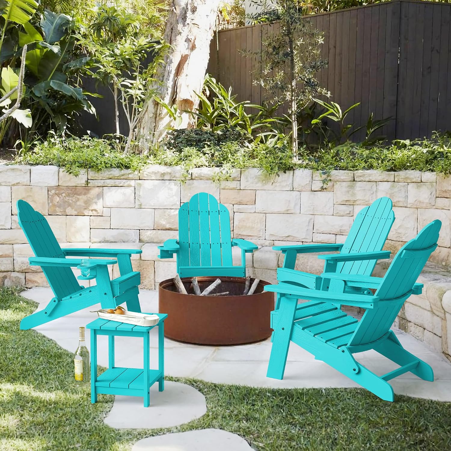 Amazon.com: LUE BONA Folding Adirondack Chair Set of 2, HDPS Weather ...