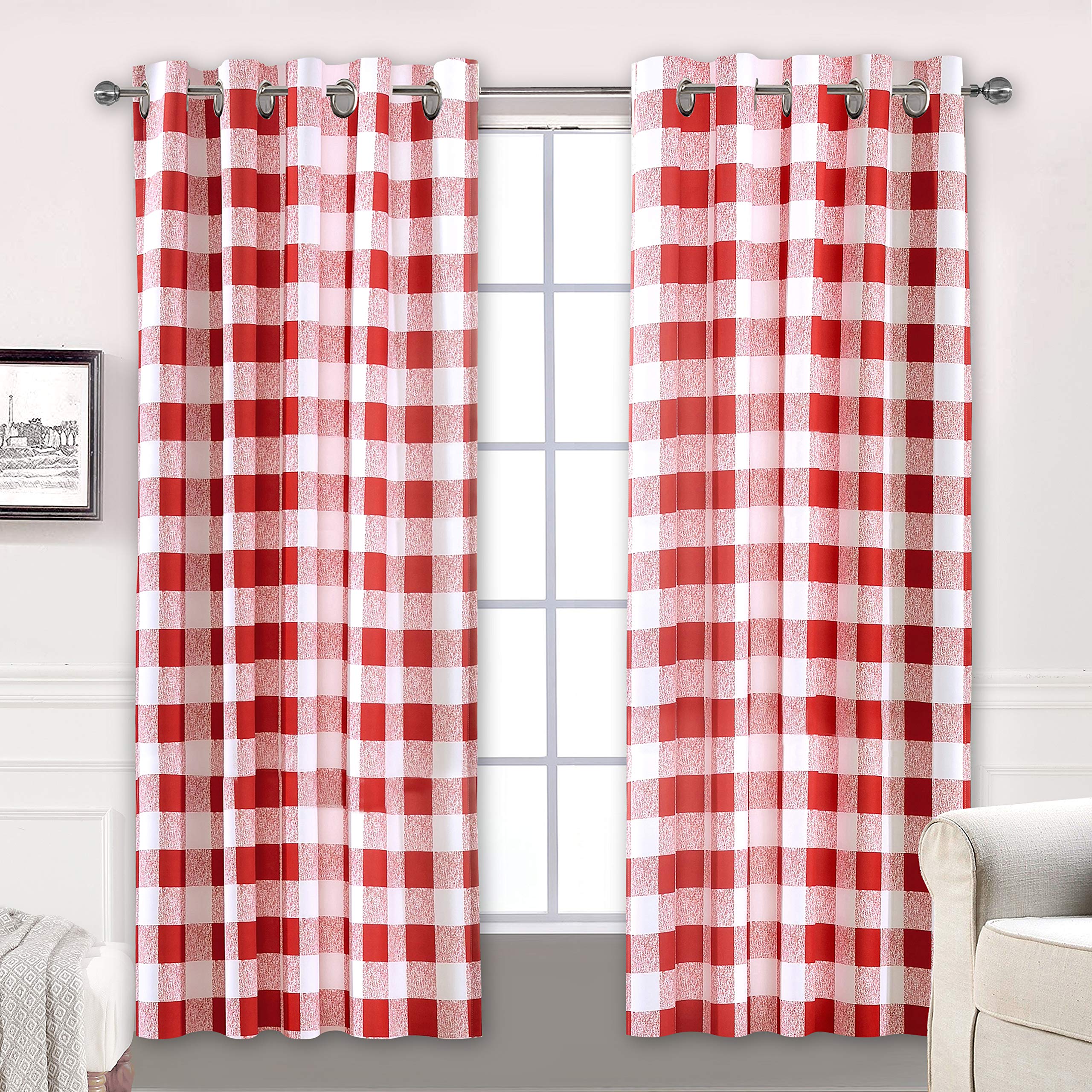 Farmhouse Dining Room Red Curtains Light Above Simple Flower