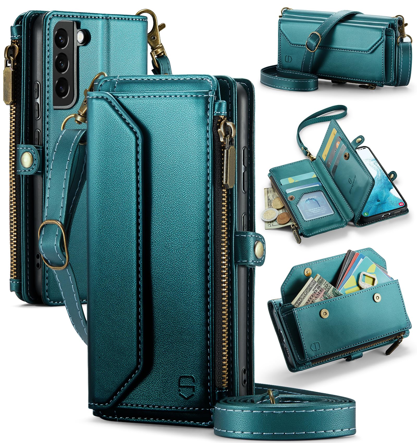 Amazon.com: Strapurs Crossbody Wallet Case Compatible with Samsung Galaxy S22 5G RFID Blocking ...