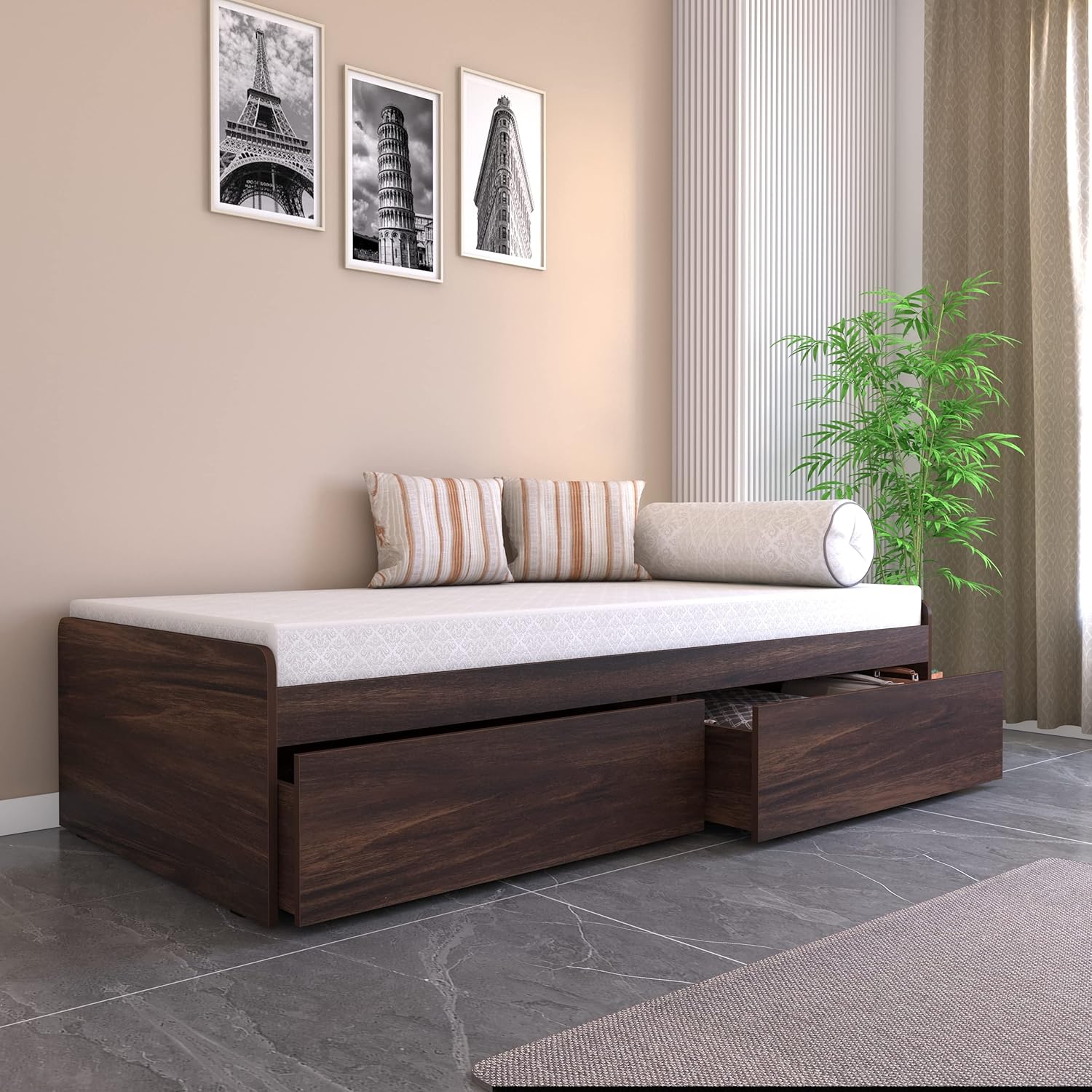 Studio Kook Casper Engineered Wood Single Bed with Drawers (Matte ...