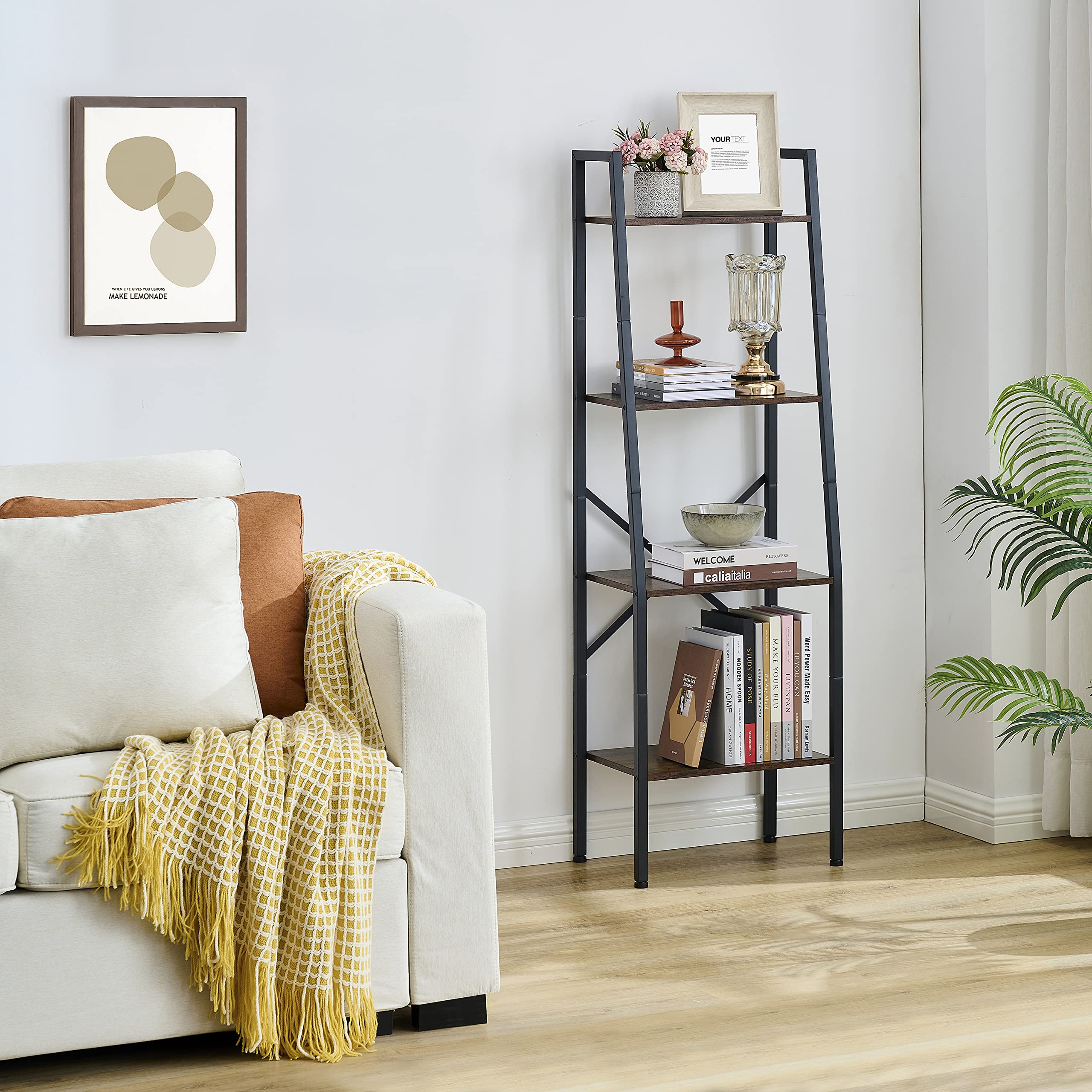 Hoctieon Ladder Shelf Bookcase, 4-Tier Ladder Bookshelf, Tall Bookshelf ...