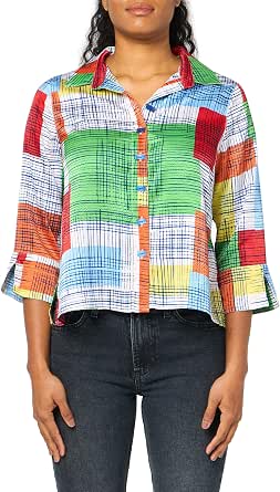 MULTIPLES Women's Petite Turn-up Cuff Three Quarters Sleeve Button ...