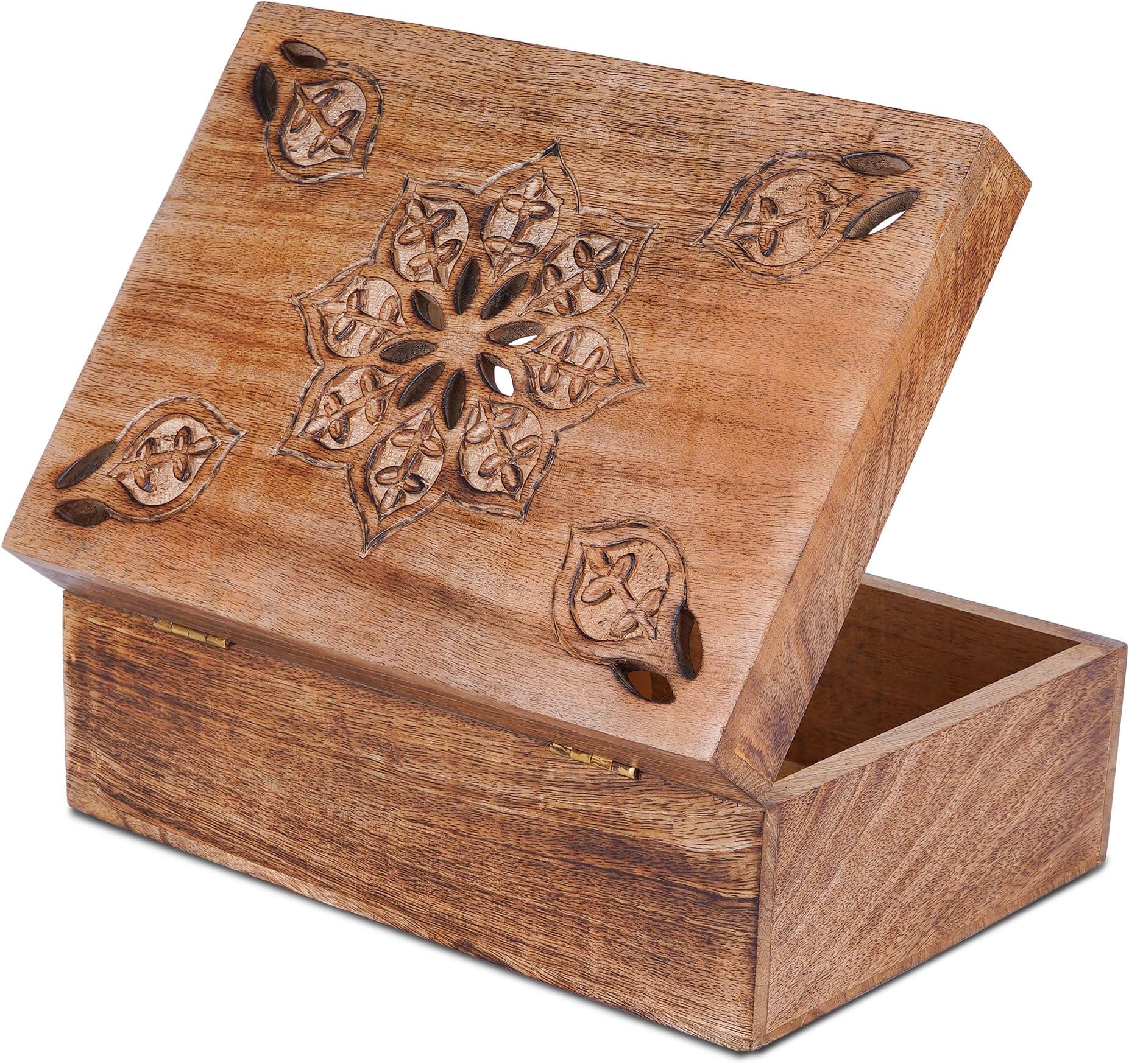 Amazon.com: NIRMAN Mango Wood Decorative Wooden Box with Hinged Lid ...