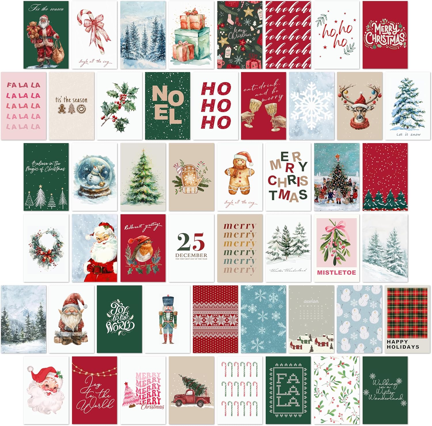 Amazon.com: TwoDays Christmas Wall Art Collage Kit, Retro Xmas Cards ...