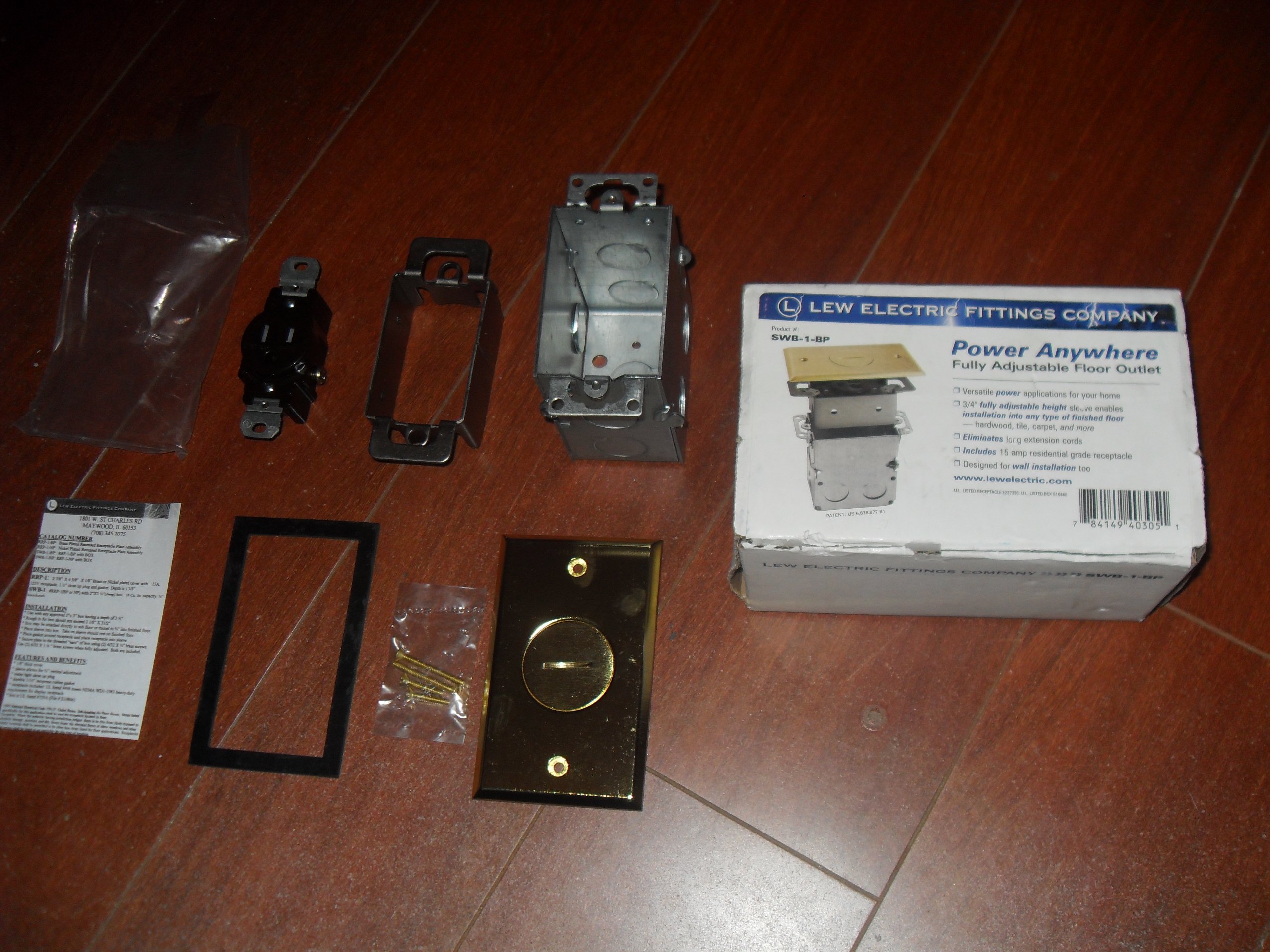 Lew Electric SWB-1-BP Floor Box, Recessed Single Receptacle - Brass ...