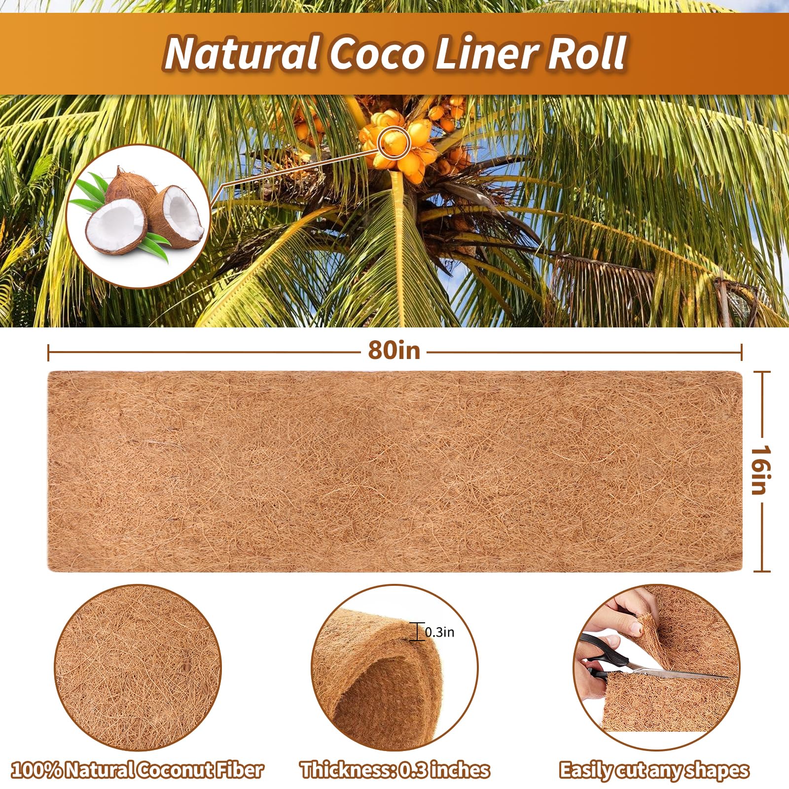 Snapklik.com : 1 Pack Natural Coco Liner Roll, 16x80 Inch Coconut ...