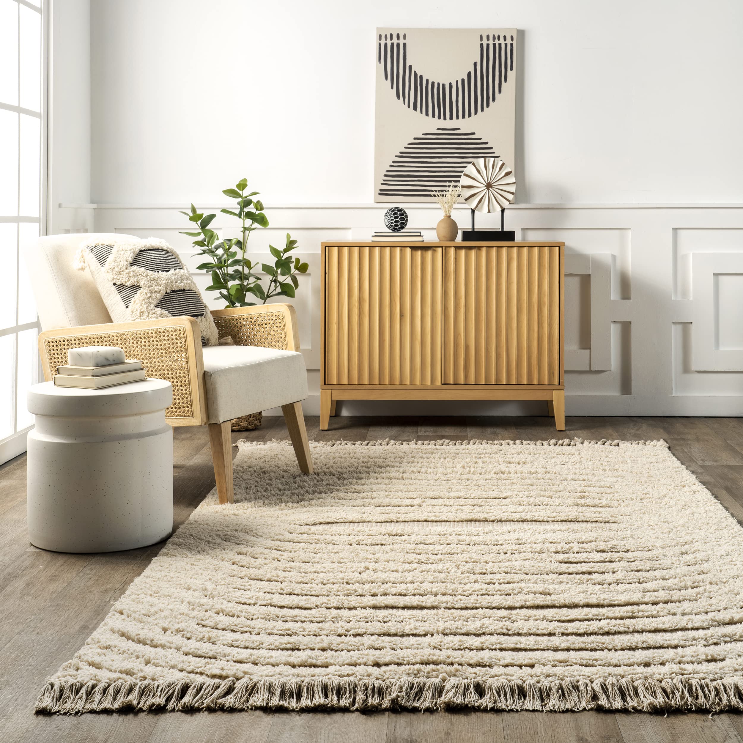 Rugs USA x Arvin Olano Riley Textured Shag Area Rug, 4' x 6', Ivory