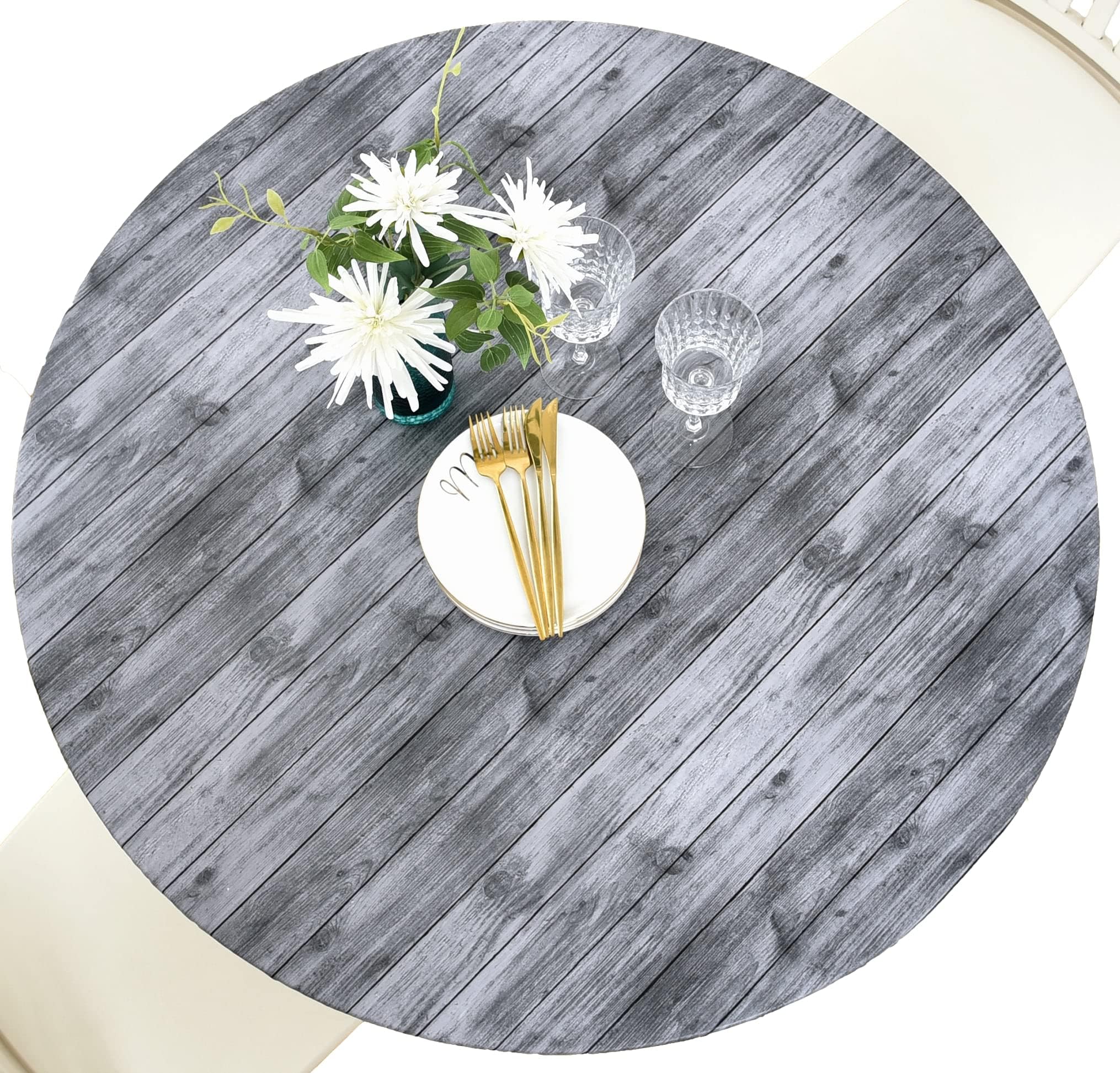 Amazon.com: Blue and White Geometric Round Waterproof Table Cover 60 ...