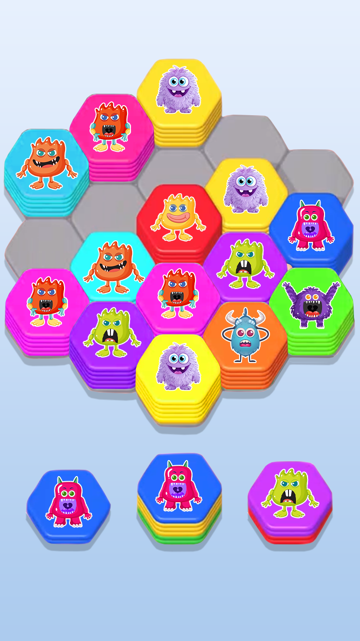 Hexa Sort Monster Color Puzzle Game: Hexa Stack Sorting Hexagon Challenge Brain Trainer Mind ...