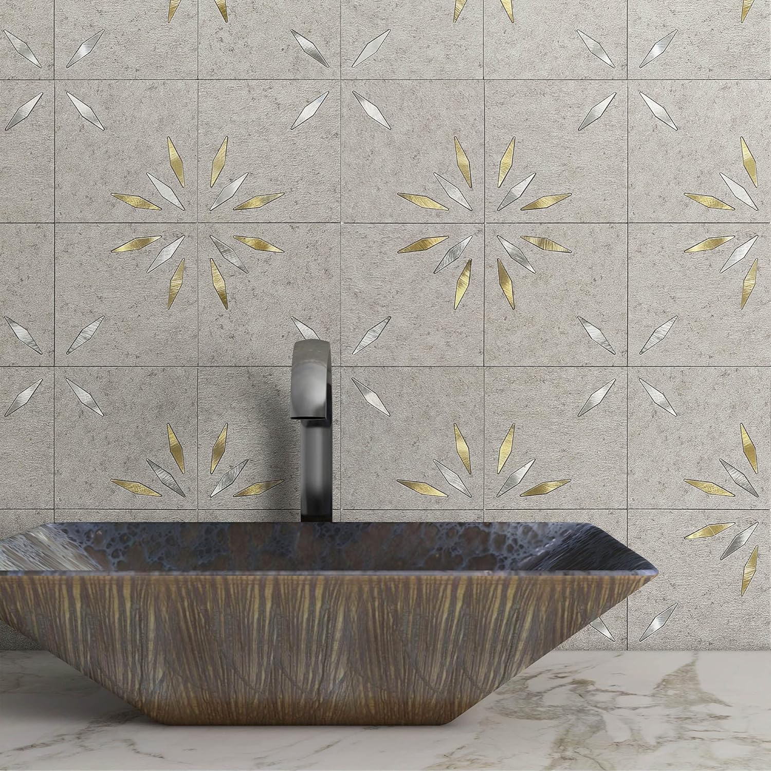 VAOVI Large Metallic Stick on Tiles Kitchen Wall Tiles Self Adhesive ...