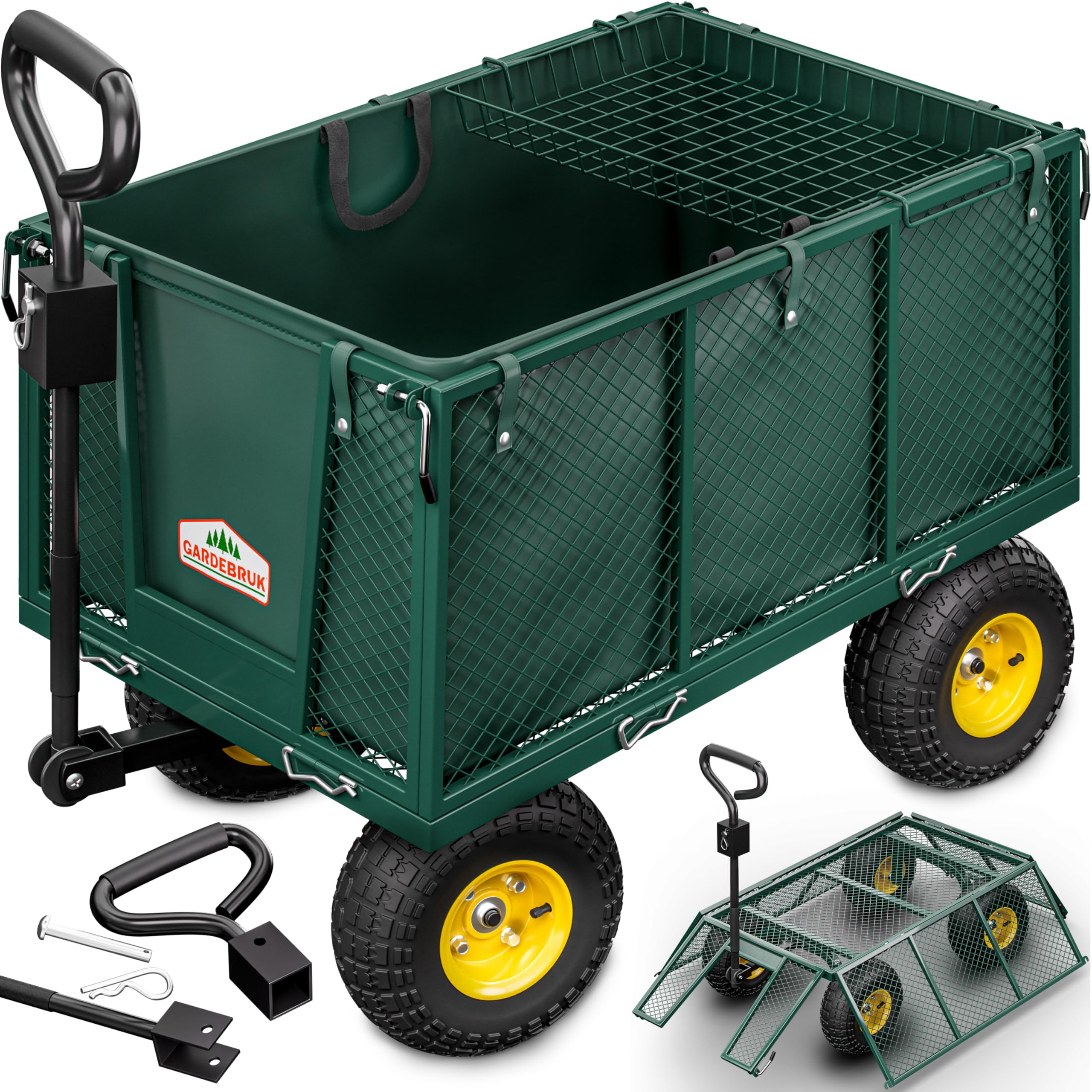 GARDEBRUK® Heavy Duty Metal 4 Wheel Garden Trolley with Pull Handle ...