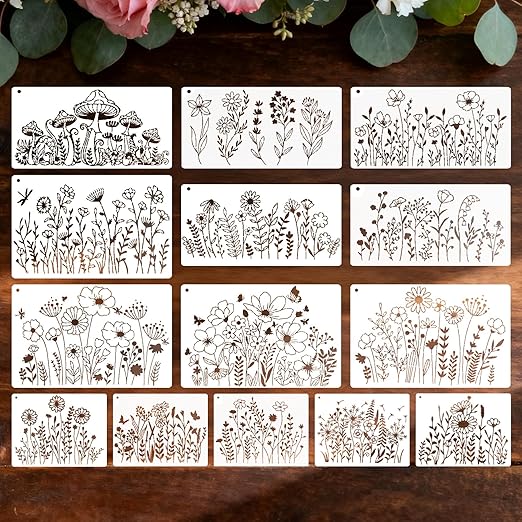 Amazon.com: Flower Stencils, 14Pcs Large Floral Stencils for Painting ...