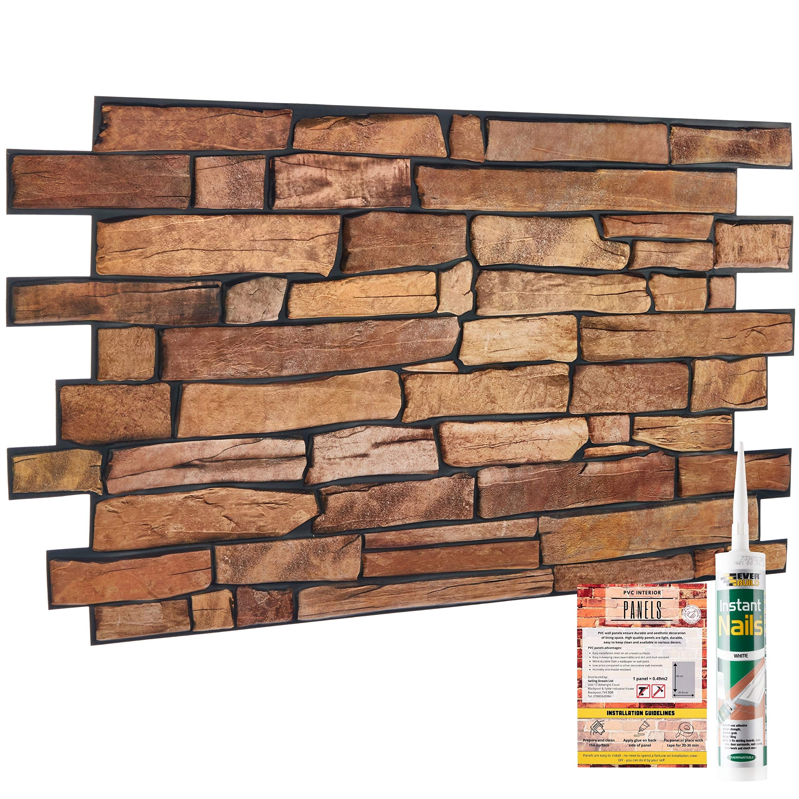 Buy NOVECRAFTO Stone Slate Effect Wall Panelling - Set of 4 Panels 1.93 ...