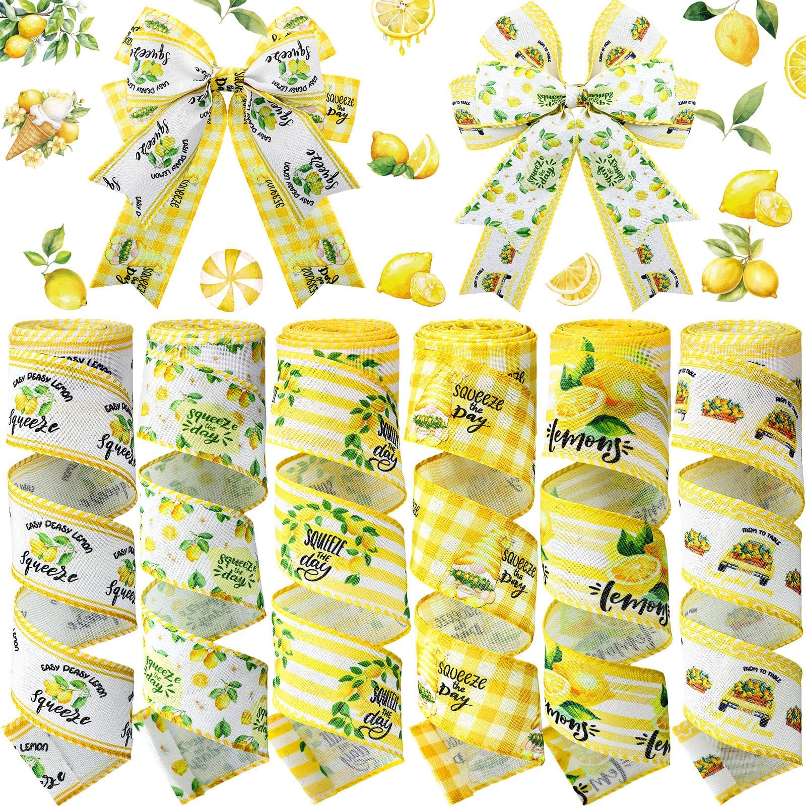 Amazon.com: Yuxung 6 Rolls 30 Yards Lemon Wired Edge Ribbon Summer ...