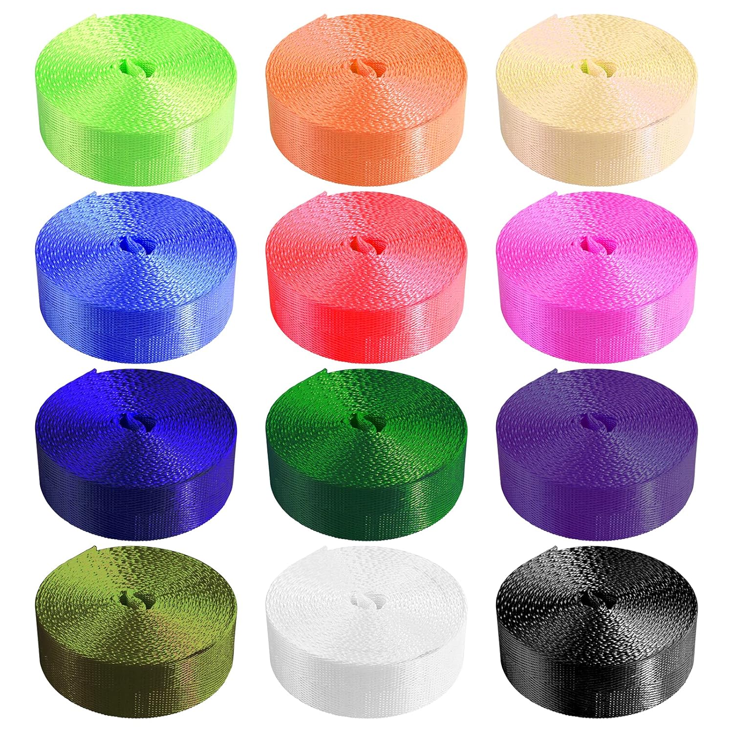 Grosun 12Pcs Colored Nylon Heavy Webbing Straps, 1 inch x 3.3 Yards ...