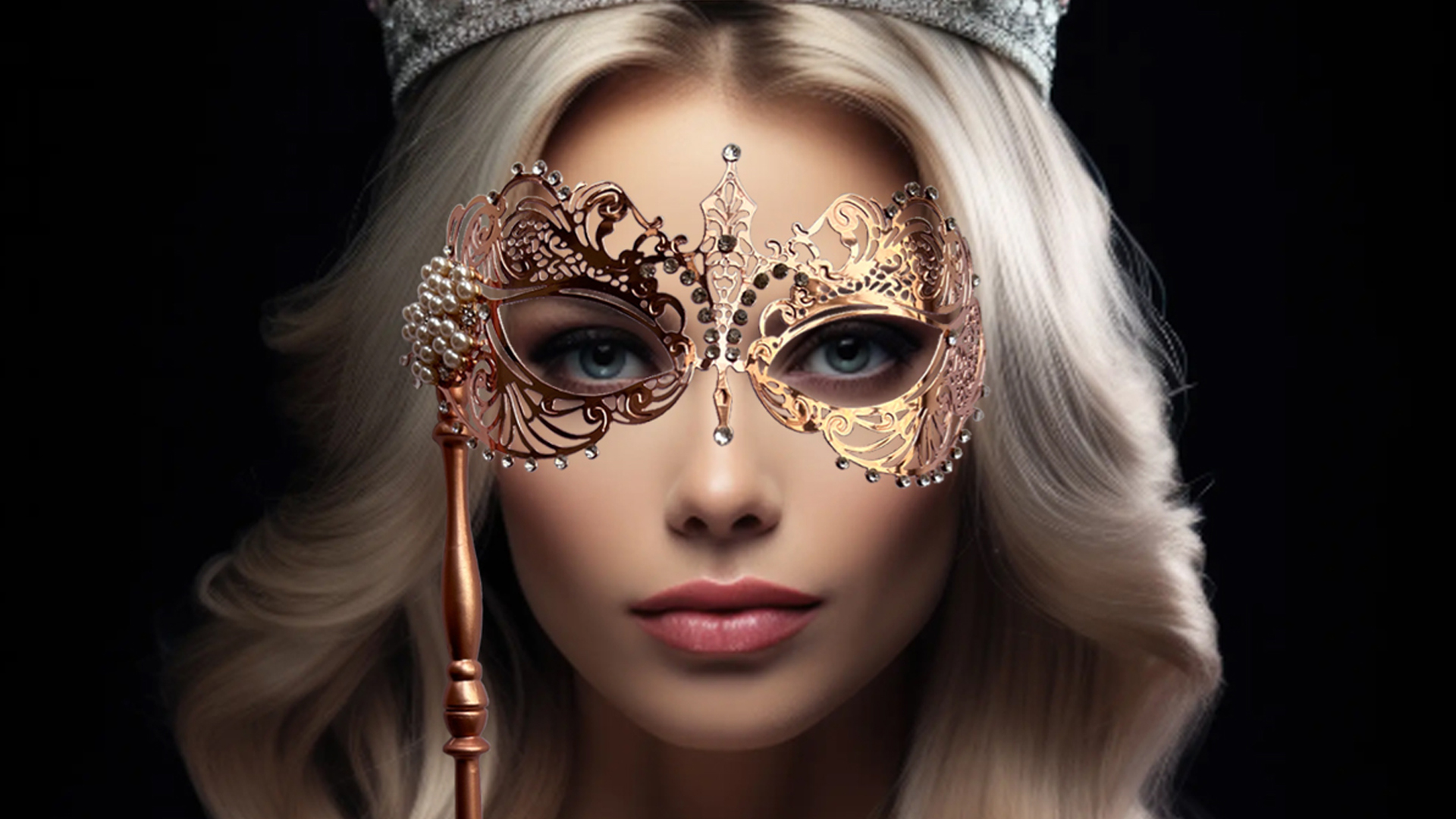 Watch Rose gold masquerade mask on stick handheld masquerade mask on ...