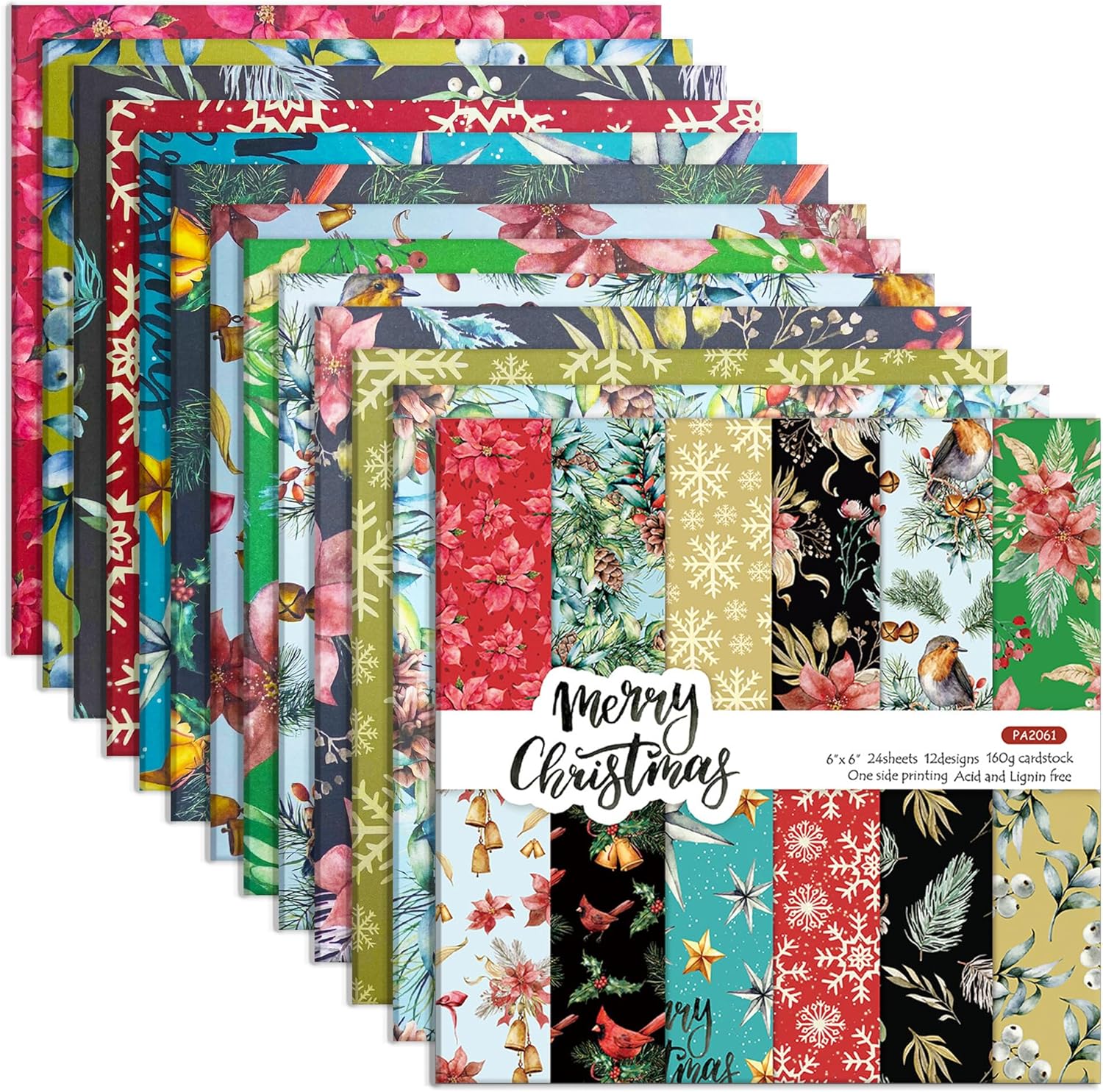 Amazon.com : GLKTOPO Christmas Scrapbook Paper Poinsettia Bird Pattern ...