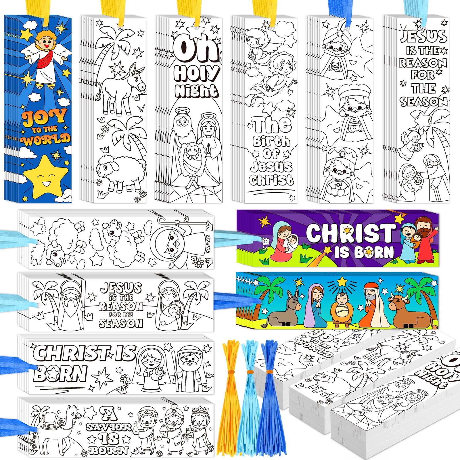 Snapklik.com : 120 Pcs Christmas Bookmarks Nativity Color Your Own ...