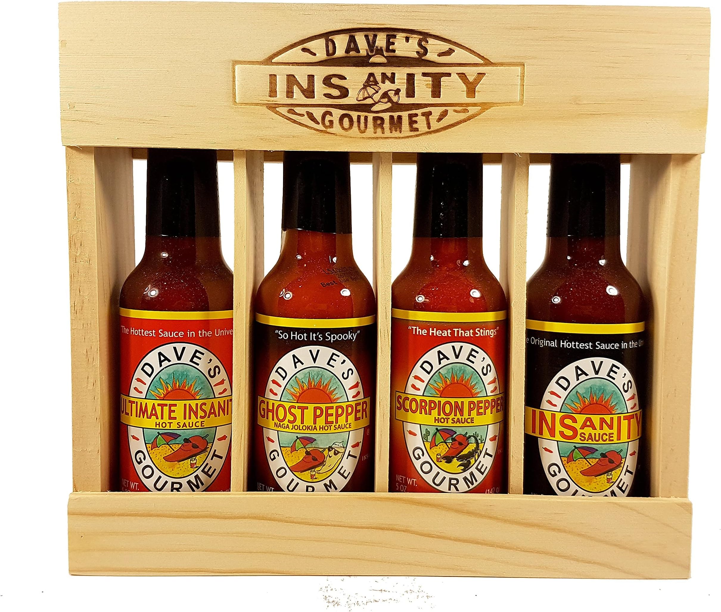 Amazon.com : Dave's Gourmet Insanity Super Hot Sauce Wooden Crate Gift ...