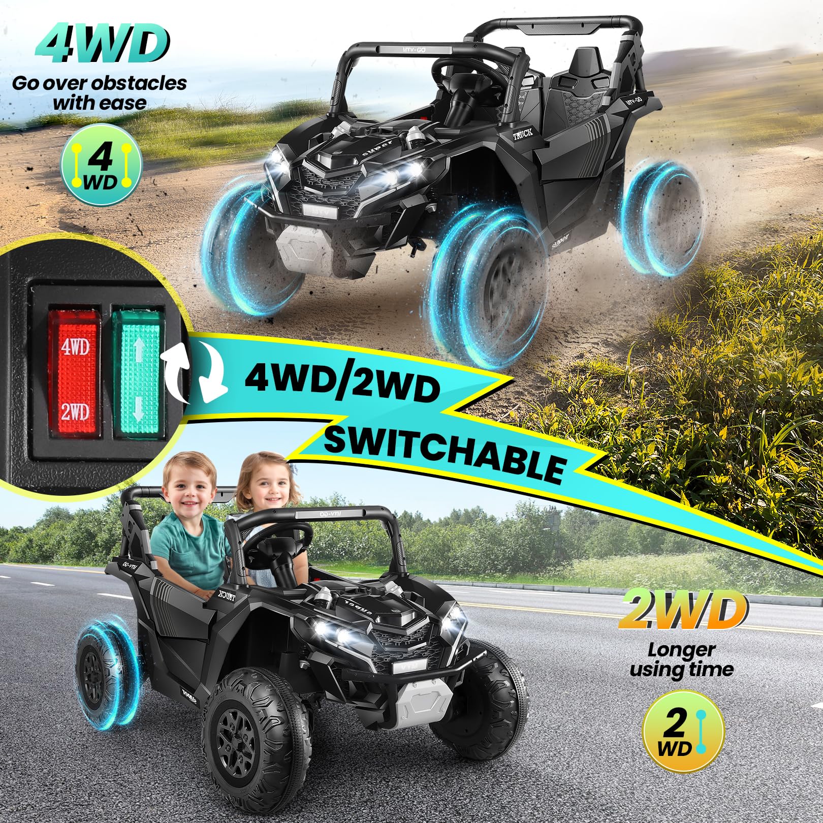 Snapklik.com : 24v Ride On Toys Big Kids 2 Seater, w/Remote Control, 44 ...