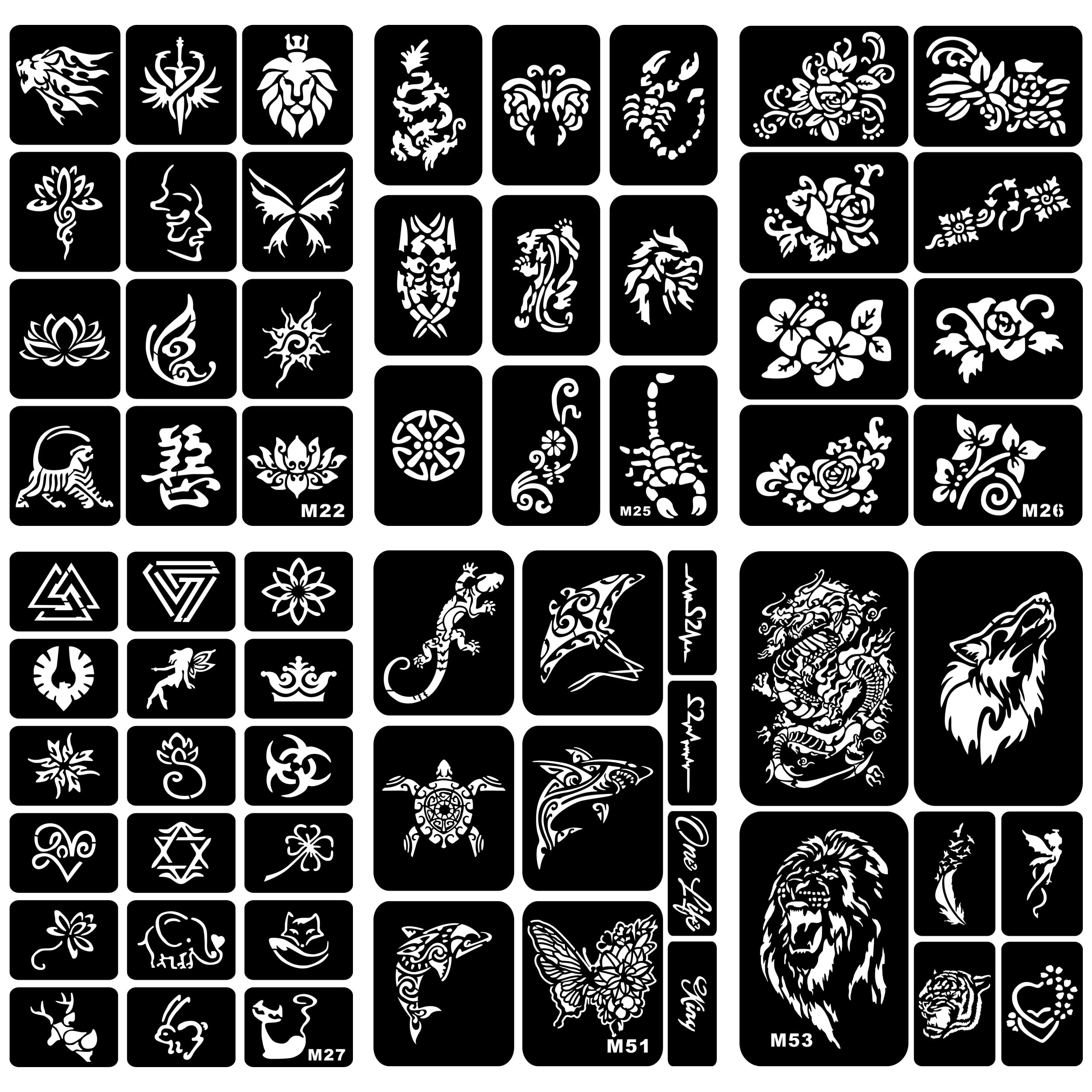Amazon.com : Temporary Henna Tattoo Stencil Kit - 6 Sheets, A4 Size ...