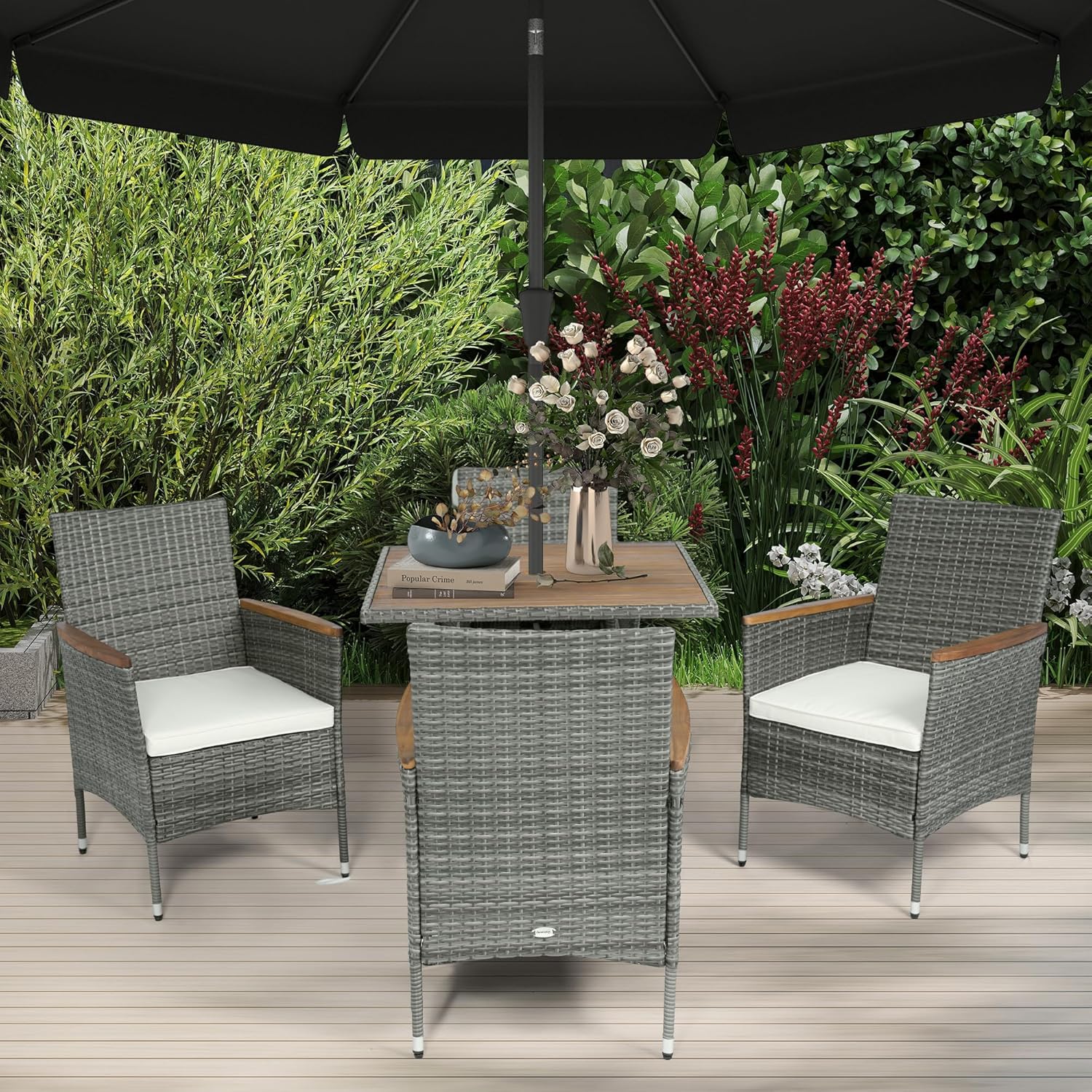 Outsunny 5 Pieces Rattan Patio Dining Set for 4, Patio Table and Chairs ...