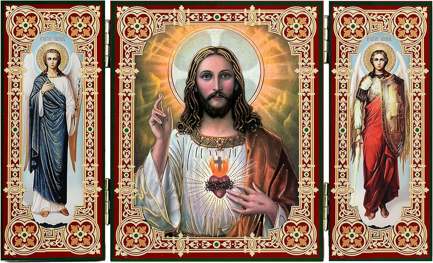 Amazon.com: Needzo Catholic Sacred Heart of Jesus Icon Triptych ...
