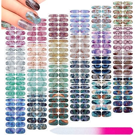 Amazon.com: 336 Pieces 24 Sheets Full Wrap Nail Polish Stickers Nail ...