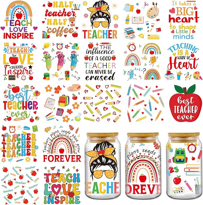 Amazon.com: AFRITEE UV DTF Cup Wrap Stickers - 20 Sheets Teacher ...