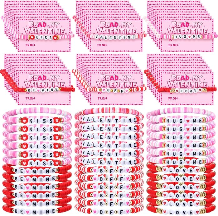 Amazon.com: Ferreve 120 Pcs Valentines Day Bracelets with Cards 60 Set ...