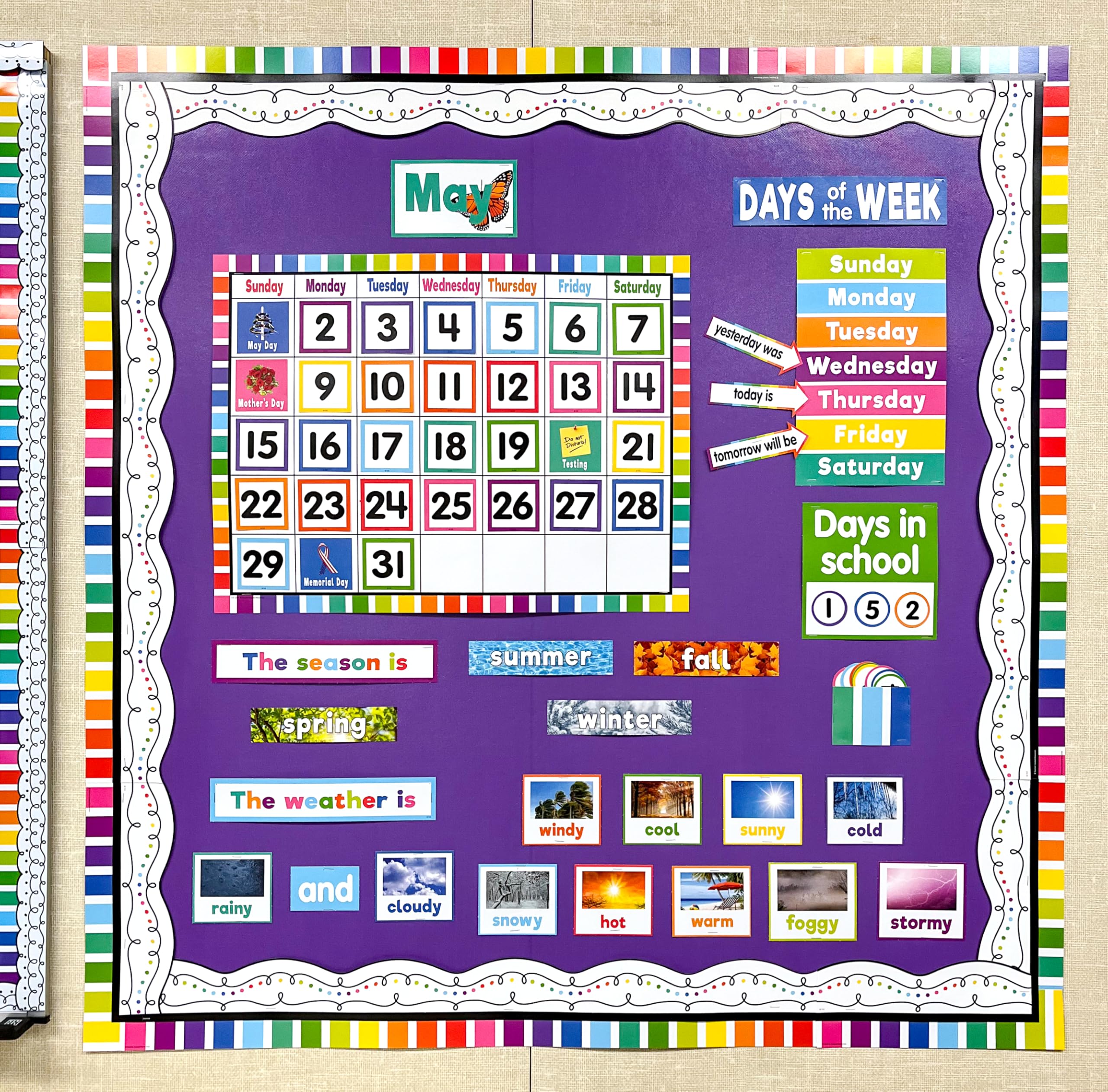 Classroom Calendar Set Watercolor Calendar Bulletin Board Set - 110 ...