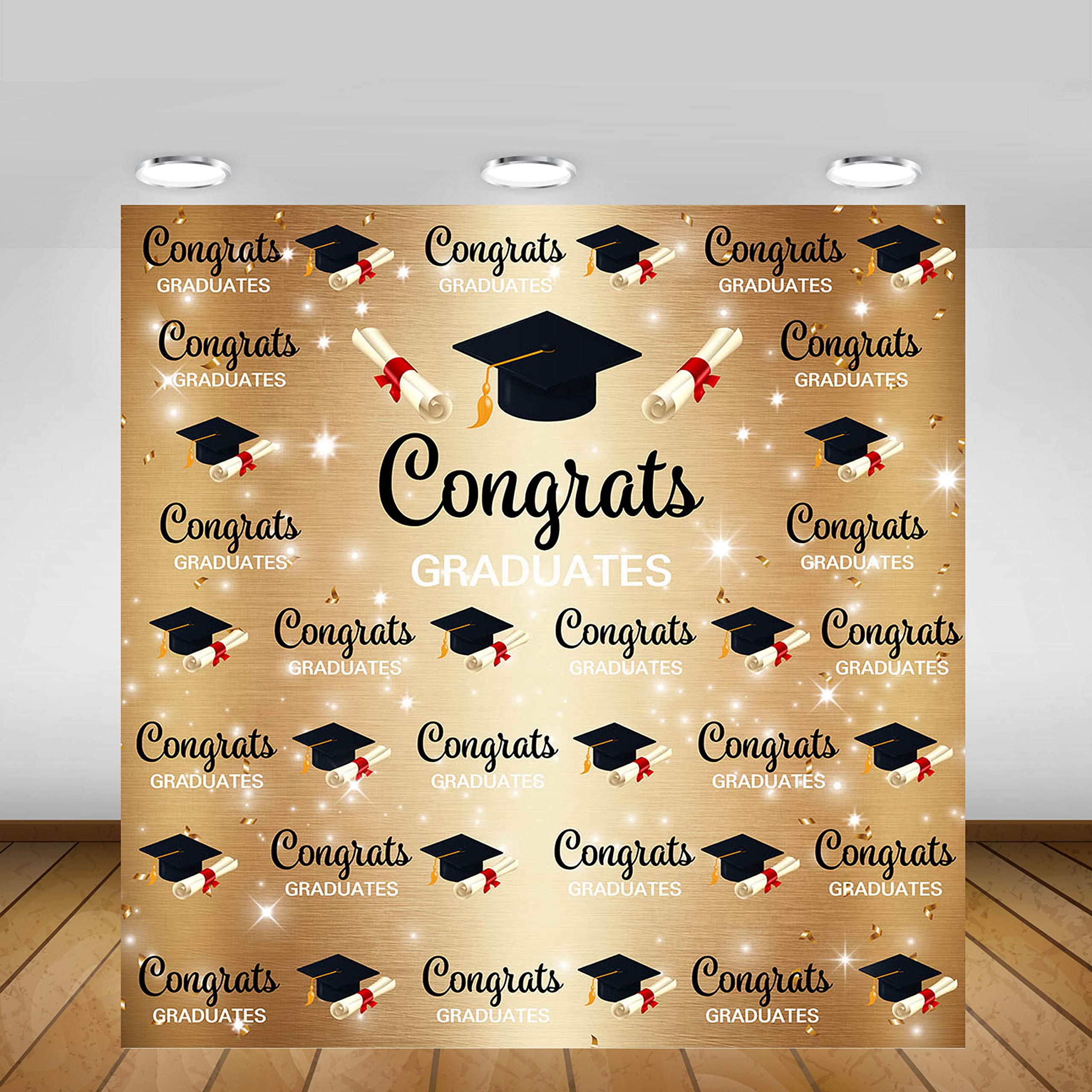 Buy Moca Graduation Backdrop 6x6ft Black and Gold Congrats Grad Class ...