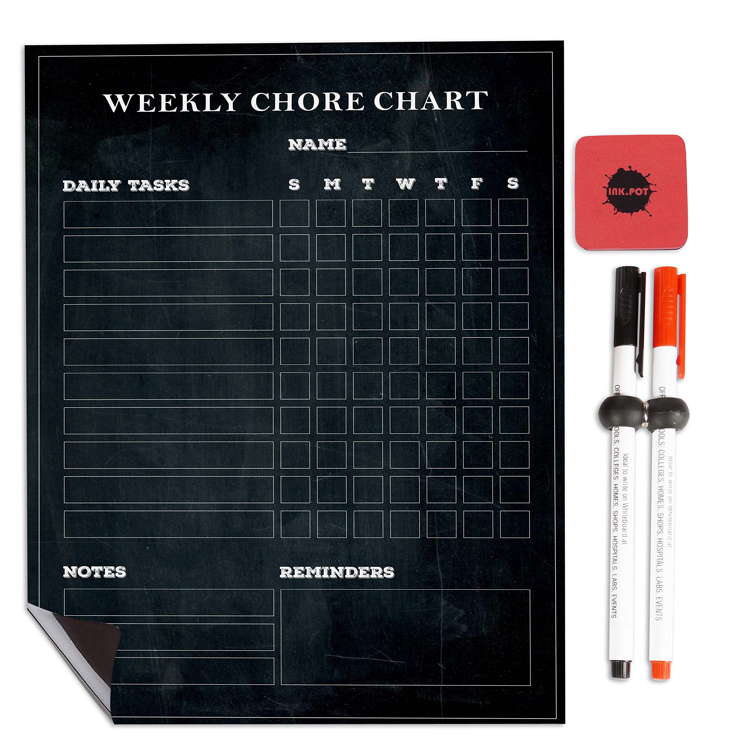 Buy Inkdotpot Magnetic Whiteboard Weekly Chores Charts Chore Chart for ...