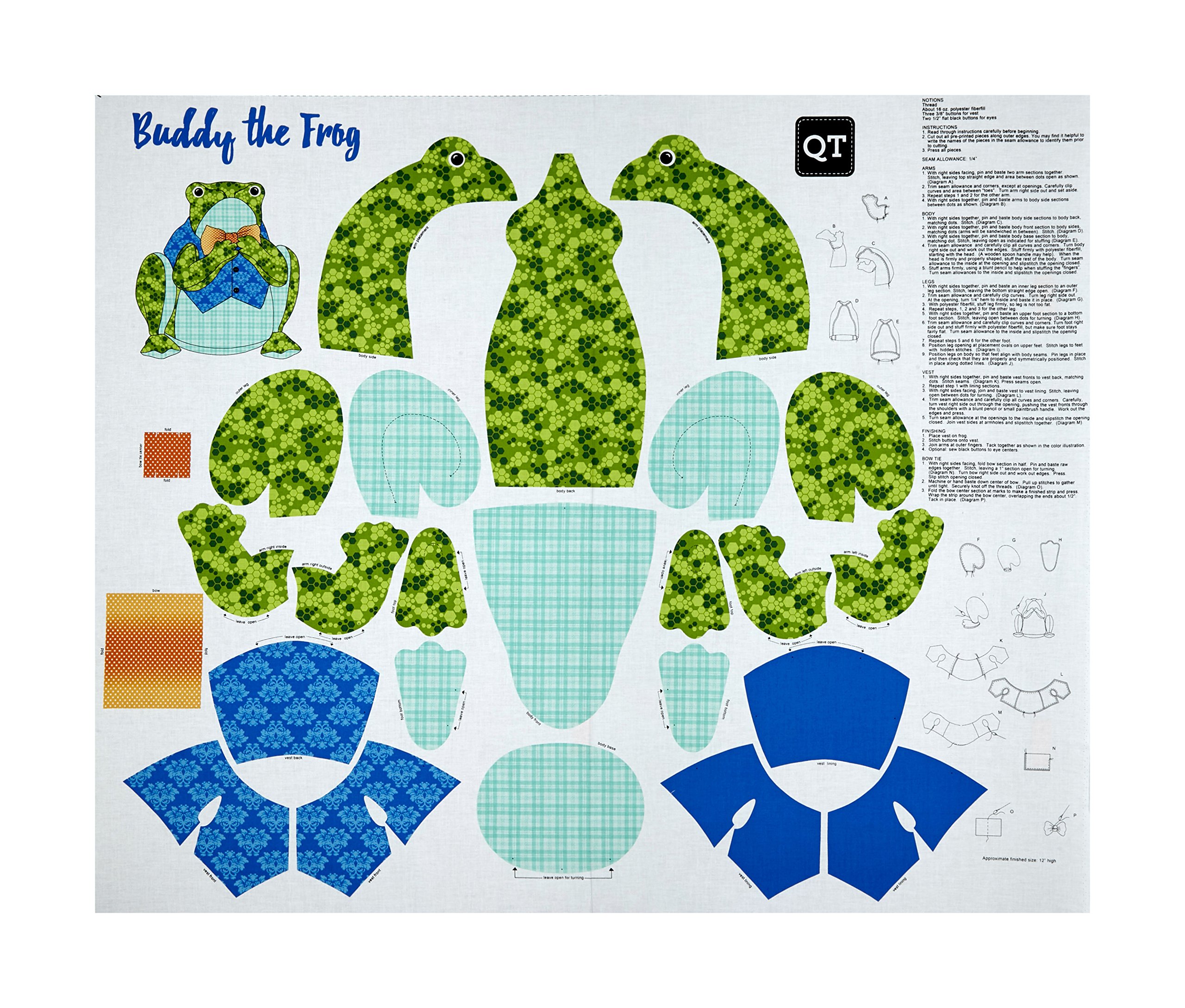 Amazon.com: QT Fabrics Sew & Go Iii Buddy The Frog Stuffable 36" Panel ...