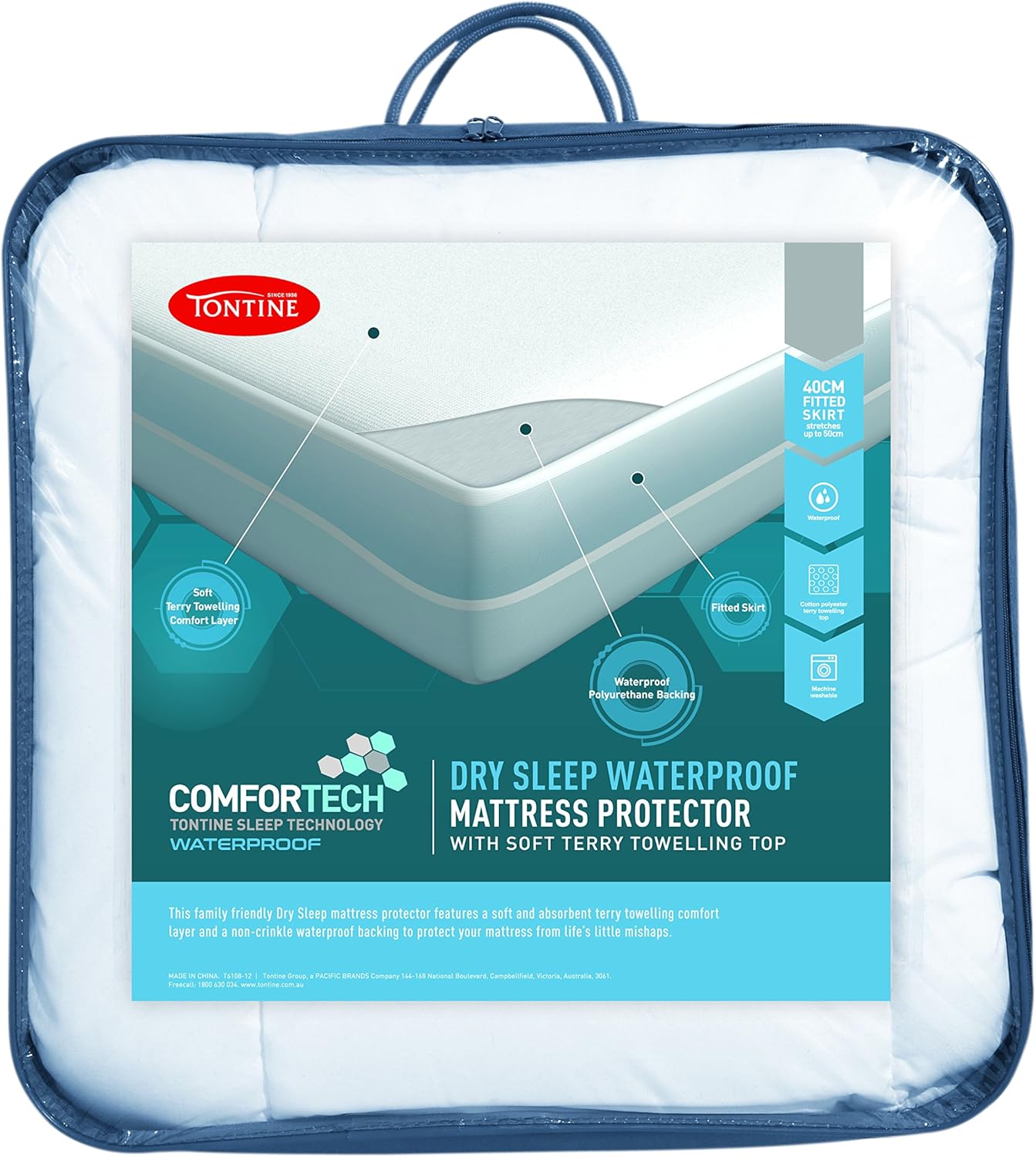 Tontine Comfortech Dry Sleep Waterproof Mattress Protector, Queen Bed ...