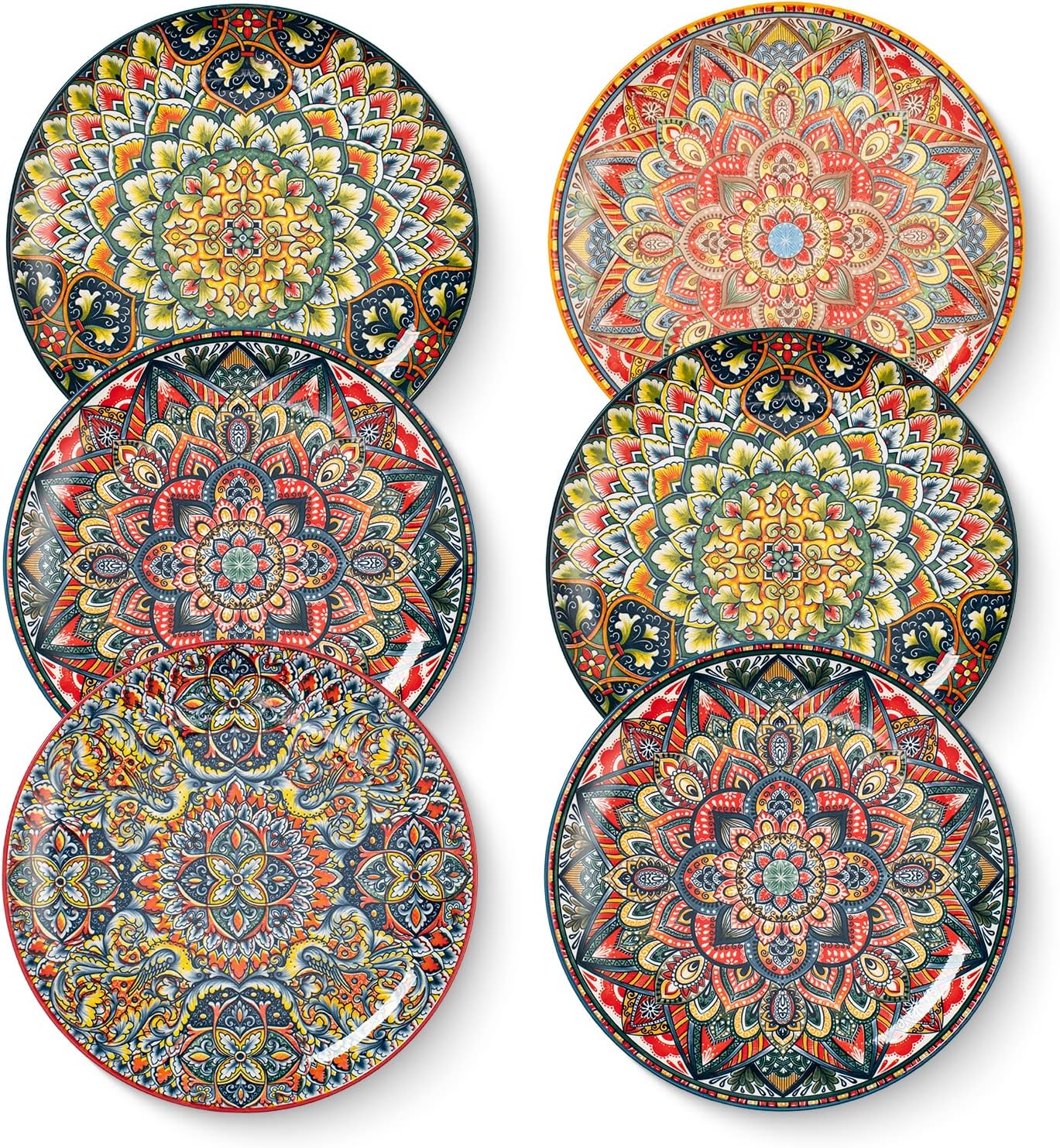 Amazon.com | HONGJUNLEE 10.4" Colorful Dinner Plates Set of 6, Large ...