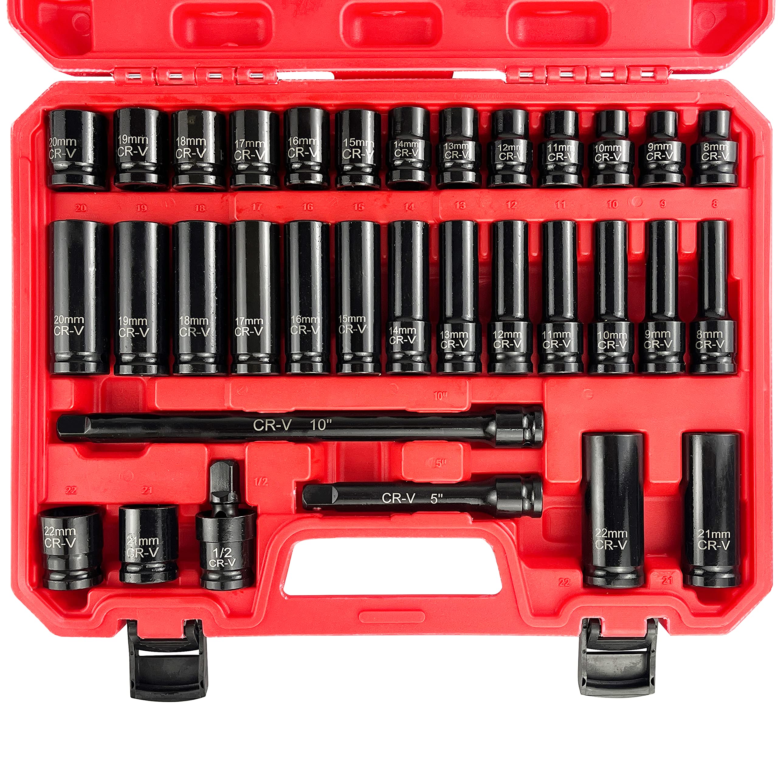 Snapklik.com : EACELIY 33pcs 1/2" Impact Socket Set (8-22mm), Metric ...
