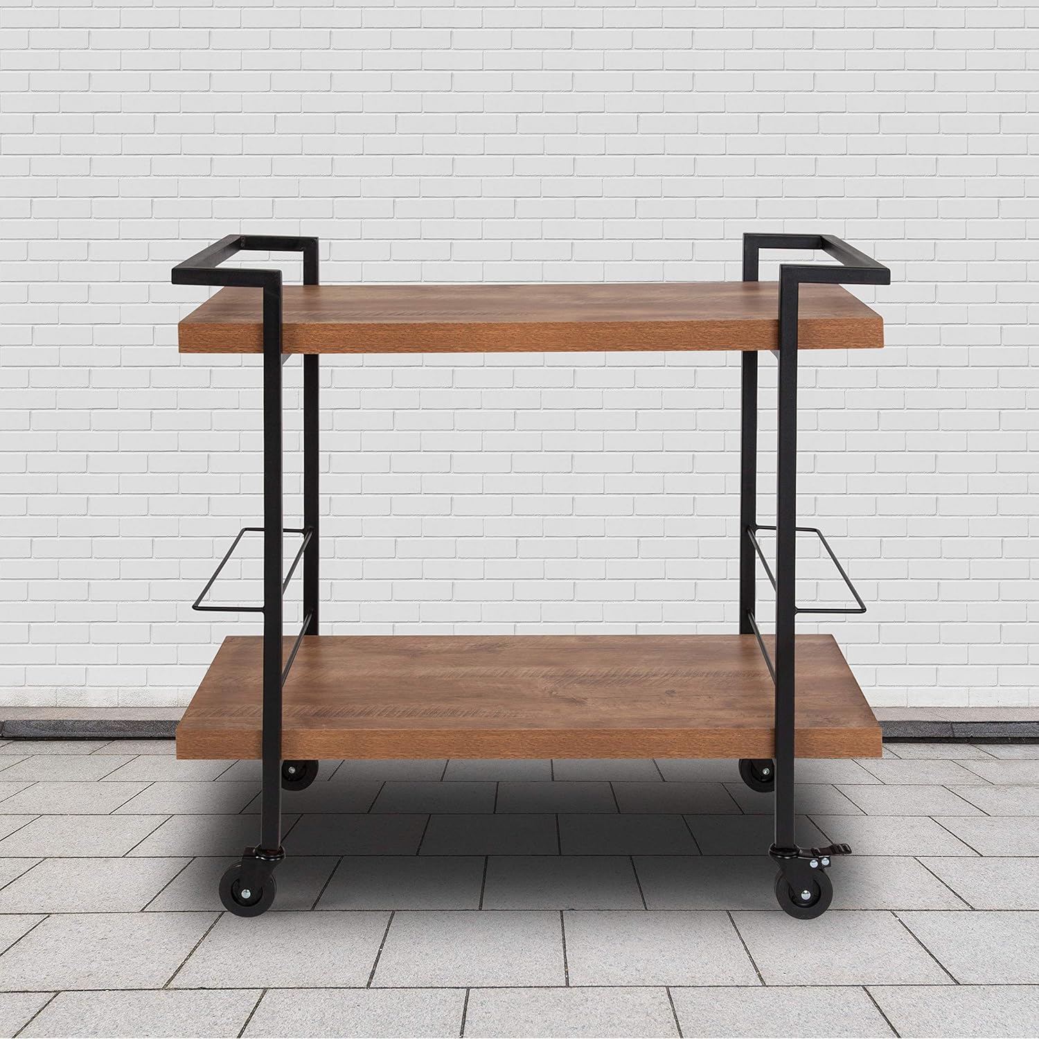 Amazon.com - EMMA + OLIVER Rustic Wood Grain Kitchen Bar Cart with 2 ...