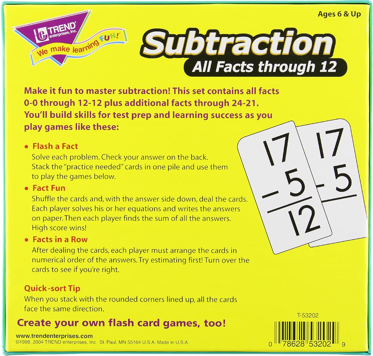 Trend Enterprises Resta todos los hechos a través de 12 tarjetas flash de habilidad, ideal para ...