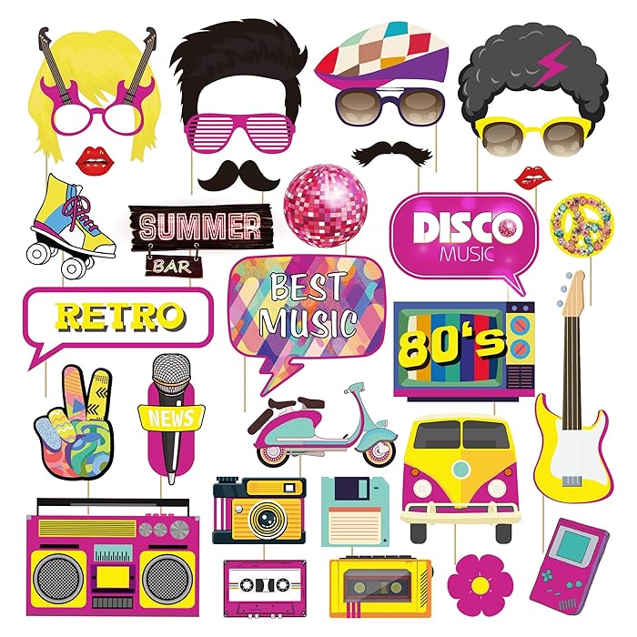 Buy 33PCS 80s Throwback 1980s Party Theme Photo Booth Props Disco buy-33pcs-80s-throwback-1980s-party-theme-photo-booth-props-disco