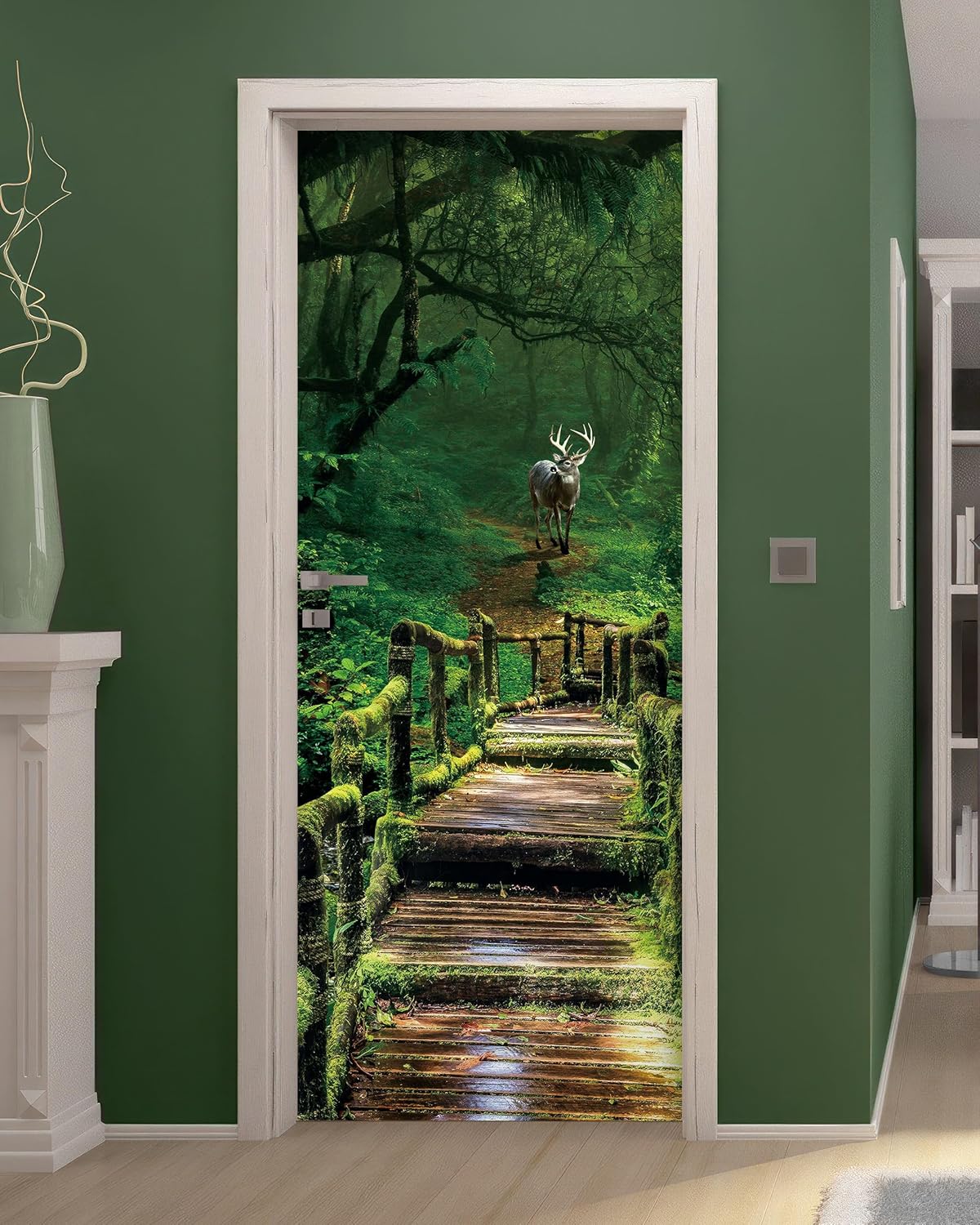Amazon.com: FLFK Door Wallpaper Sticker - Forest Woodbridge Deer,Peel ...