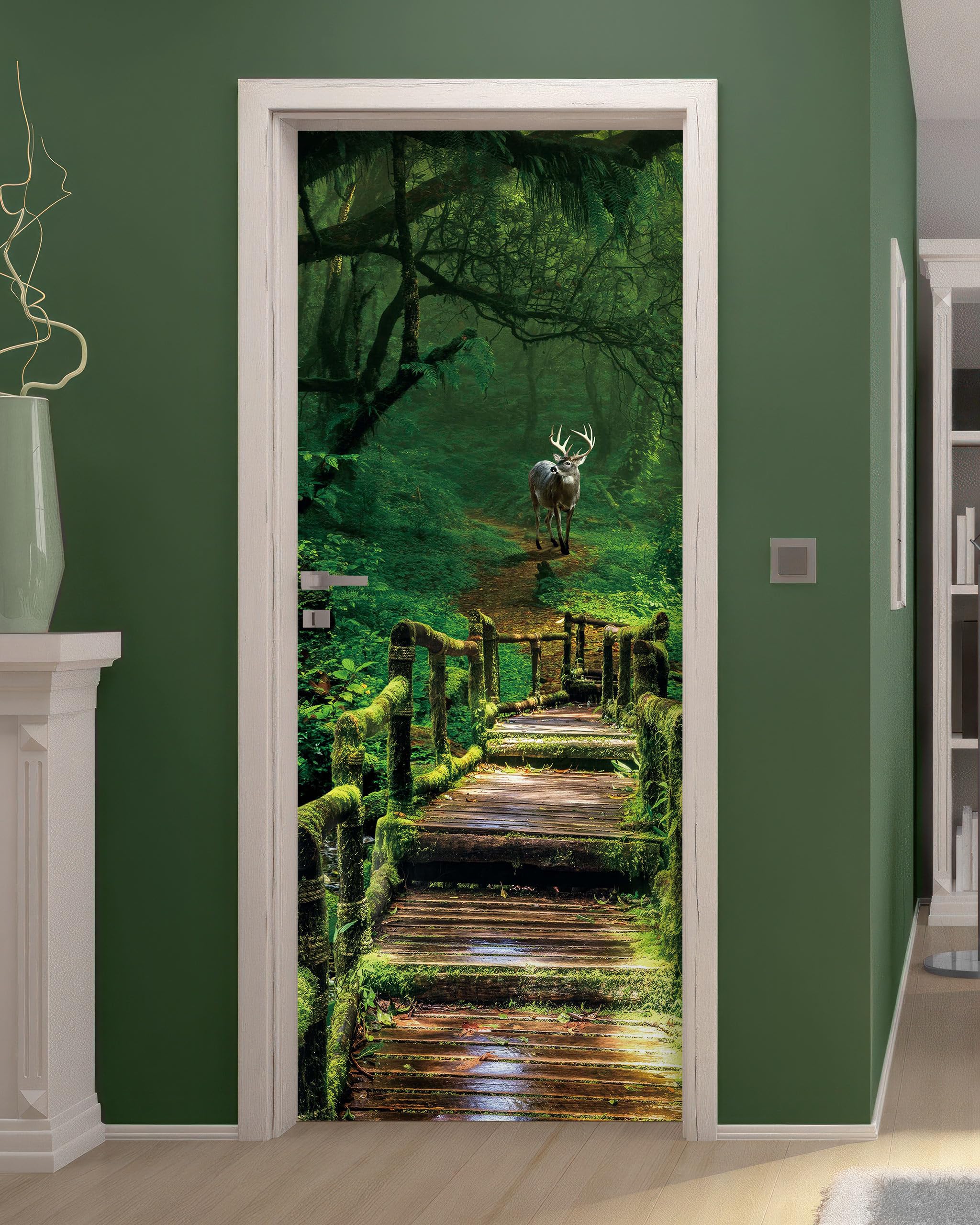 Amazon.com: FLFK Door Wallpaper Sticker - Forest Woodbridge Deer,Peel ...