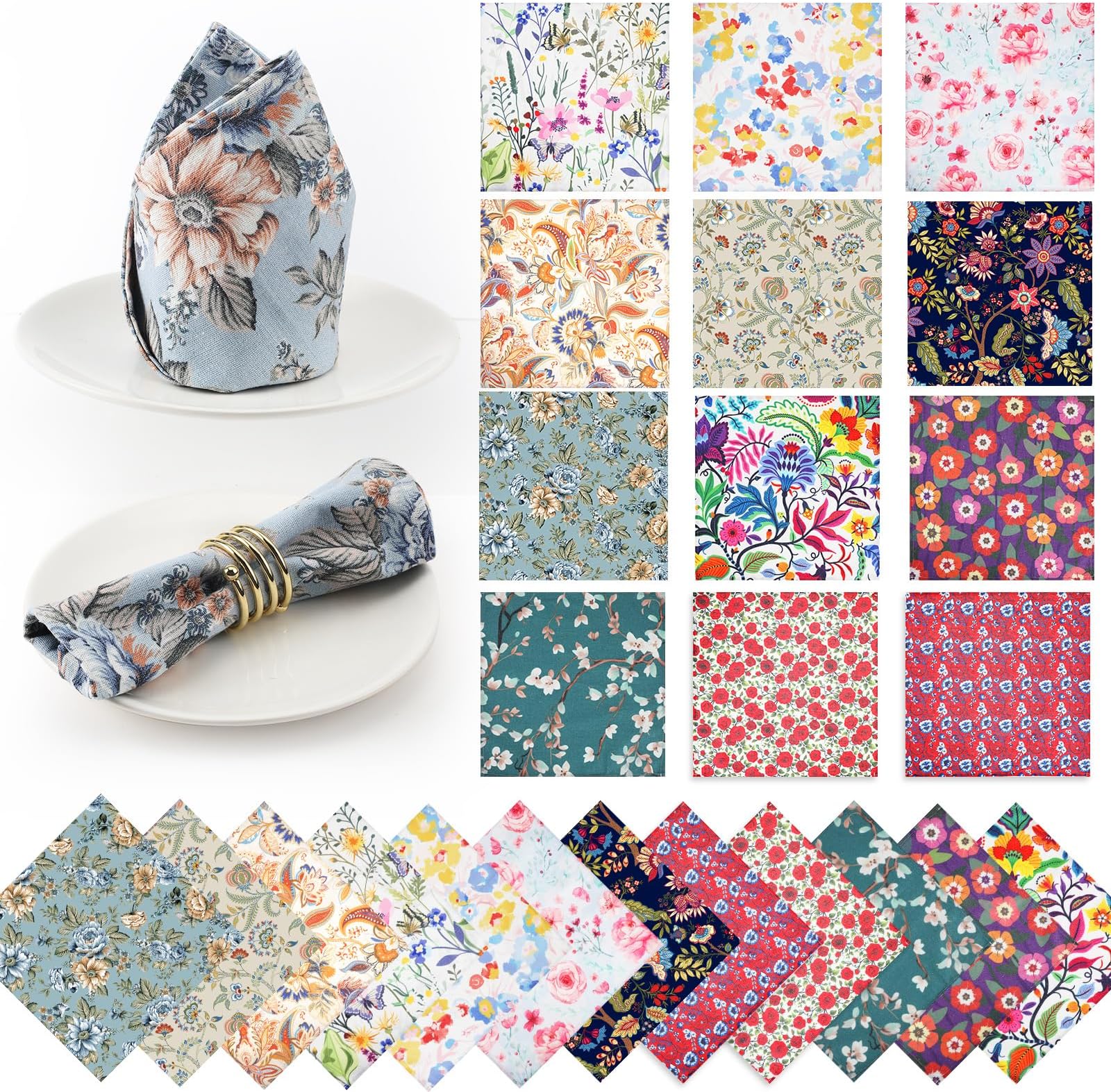 Amazon.com: 24 Pcs Dinner Napkins Kitchen Cotton Napkins Floral Print ...
