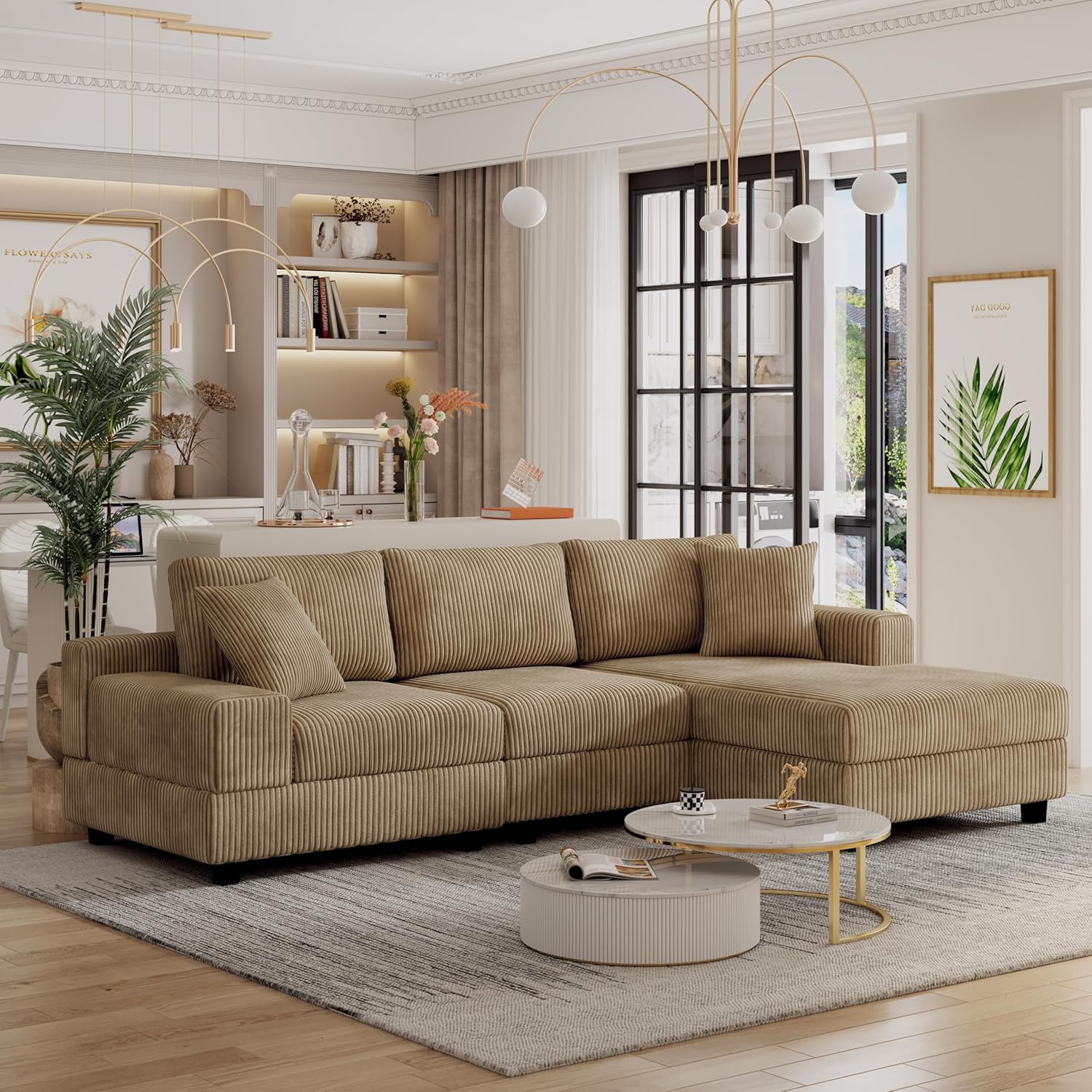 Amazon.com: L-Shaped Reversible Sectional Sofa Tufted Corner Sofa Couch ...