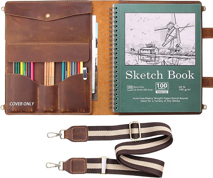 Amazon.com: Robrasim Handmade Leather Sketchbook Cover, Artist Sketch ...