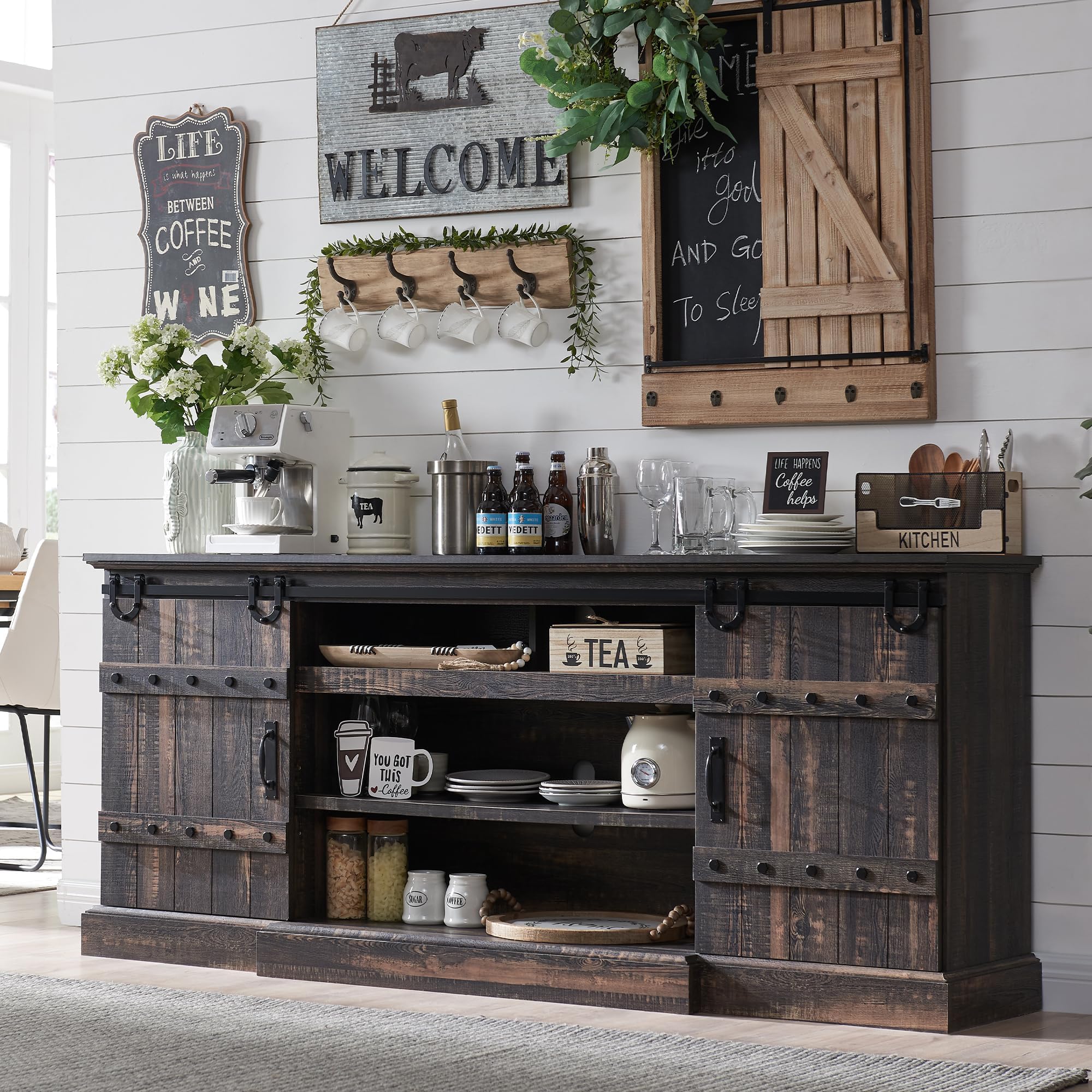 Amazon.com - OKD 75" Sideboard Buffet Cabinet with Storage, Farmhouse ...
