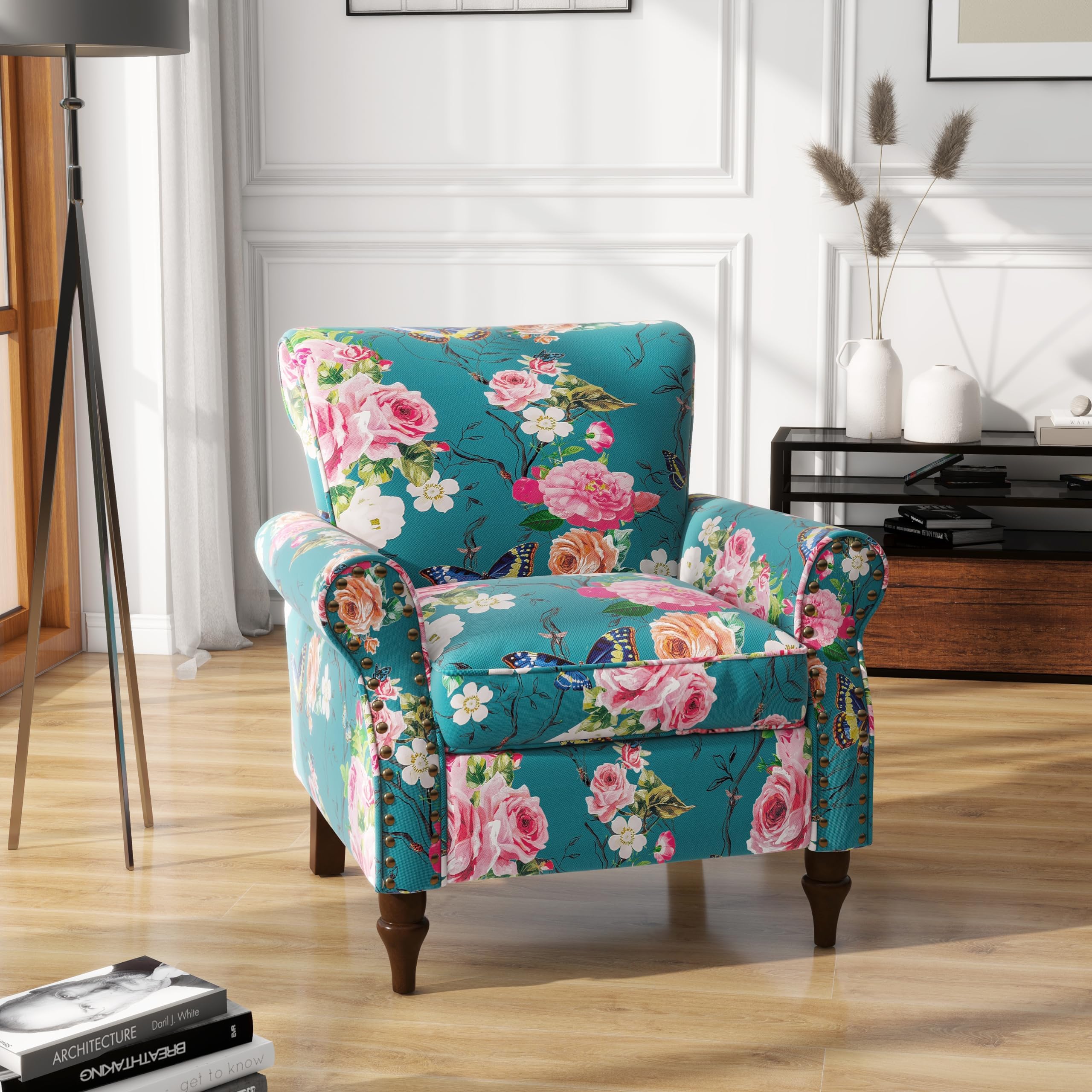 Amazon.com: UIXE Floral Pattern Accent Chair, Modern Arm Club Chairs ...